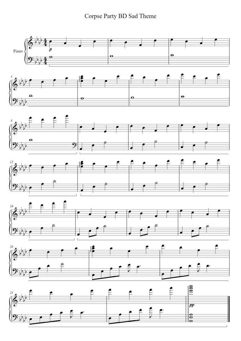 'Corpse Party BD Sad Theme Piano Arrange' - Piano Sheet Music By 濱田智之 ...