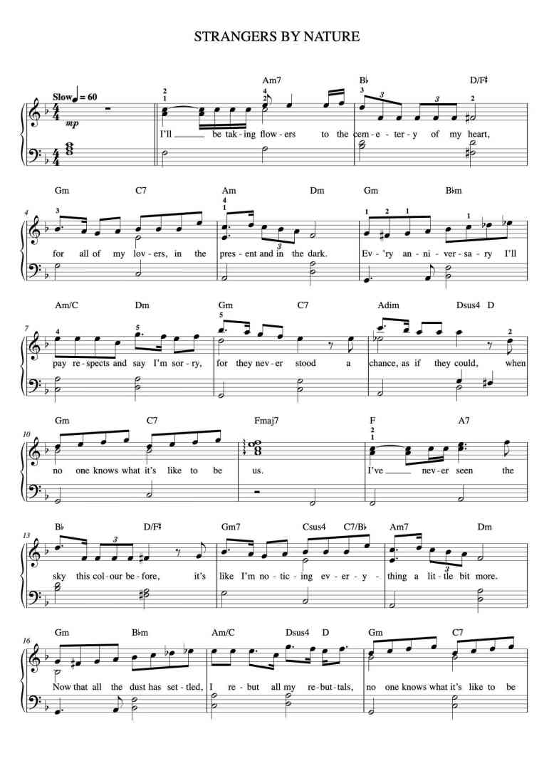 'Strangers By Nature' - Piano Sheet Music By Words and Music by ADELE ...