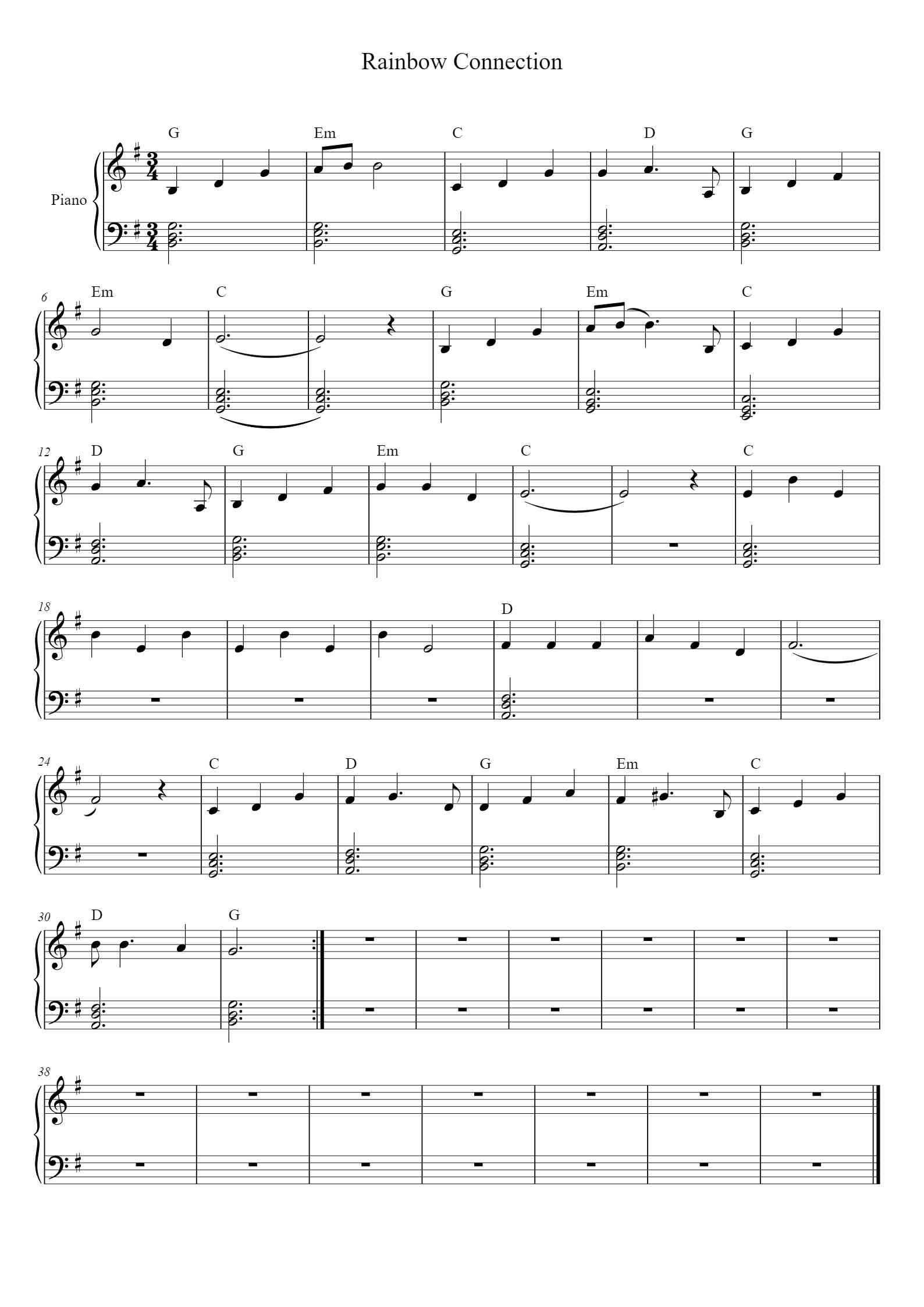 'Rainbow Connection' - Piano Sheet Music By Paul williams and Kenneth L ...
