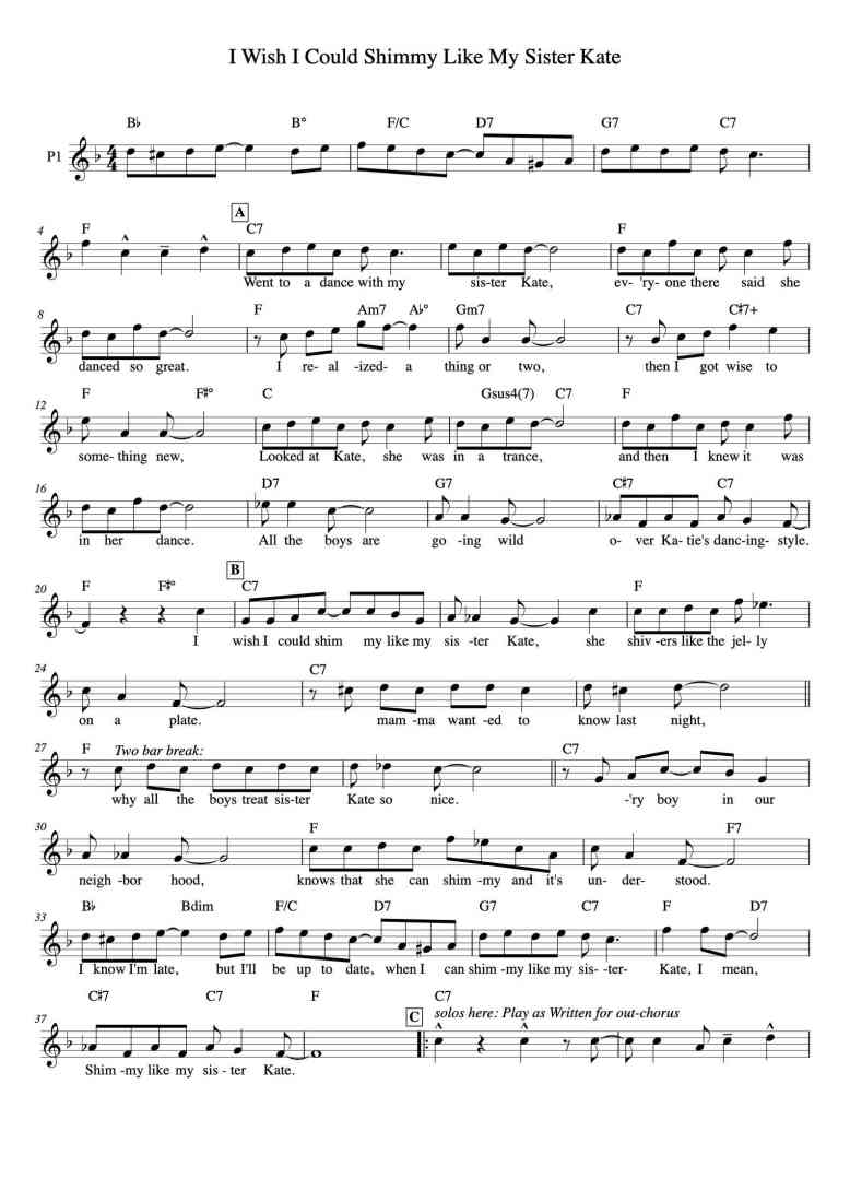 'I Wish I Could Shimmy Like My Sister Kate' - Piano Sheet Music By A.J ...