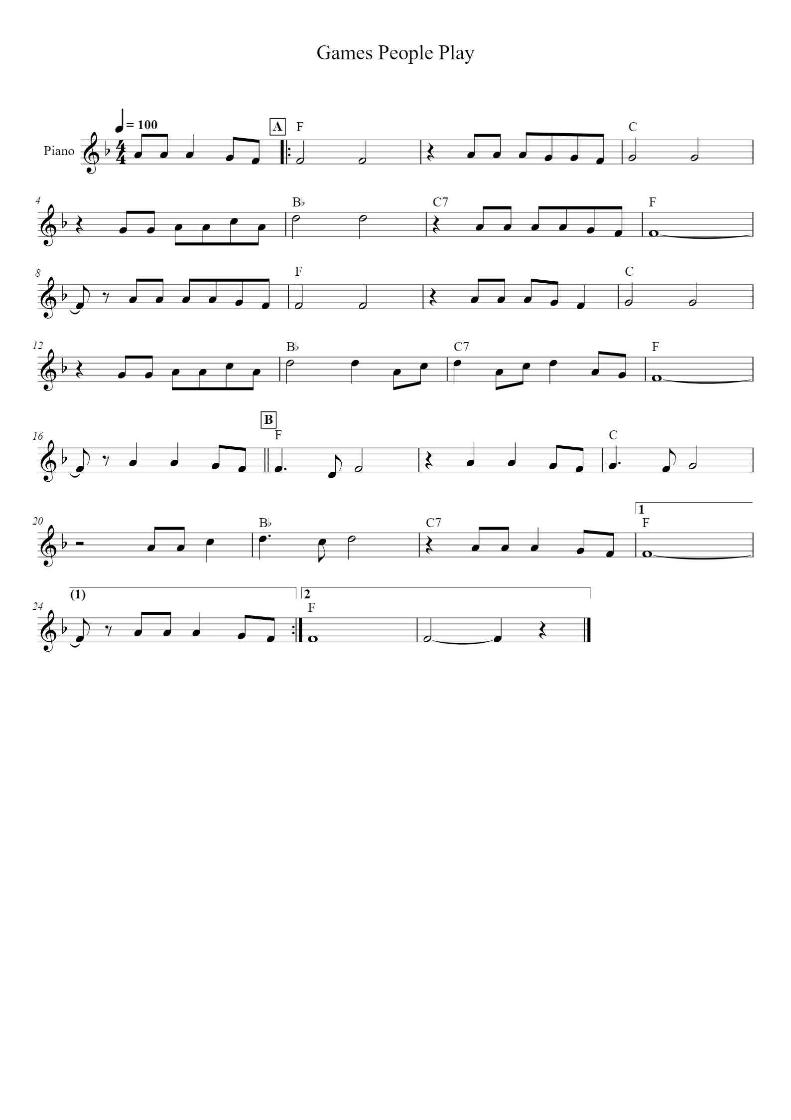 'Games People Play' - Piano Sheet Music By Joe South | TOPiano