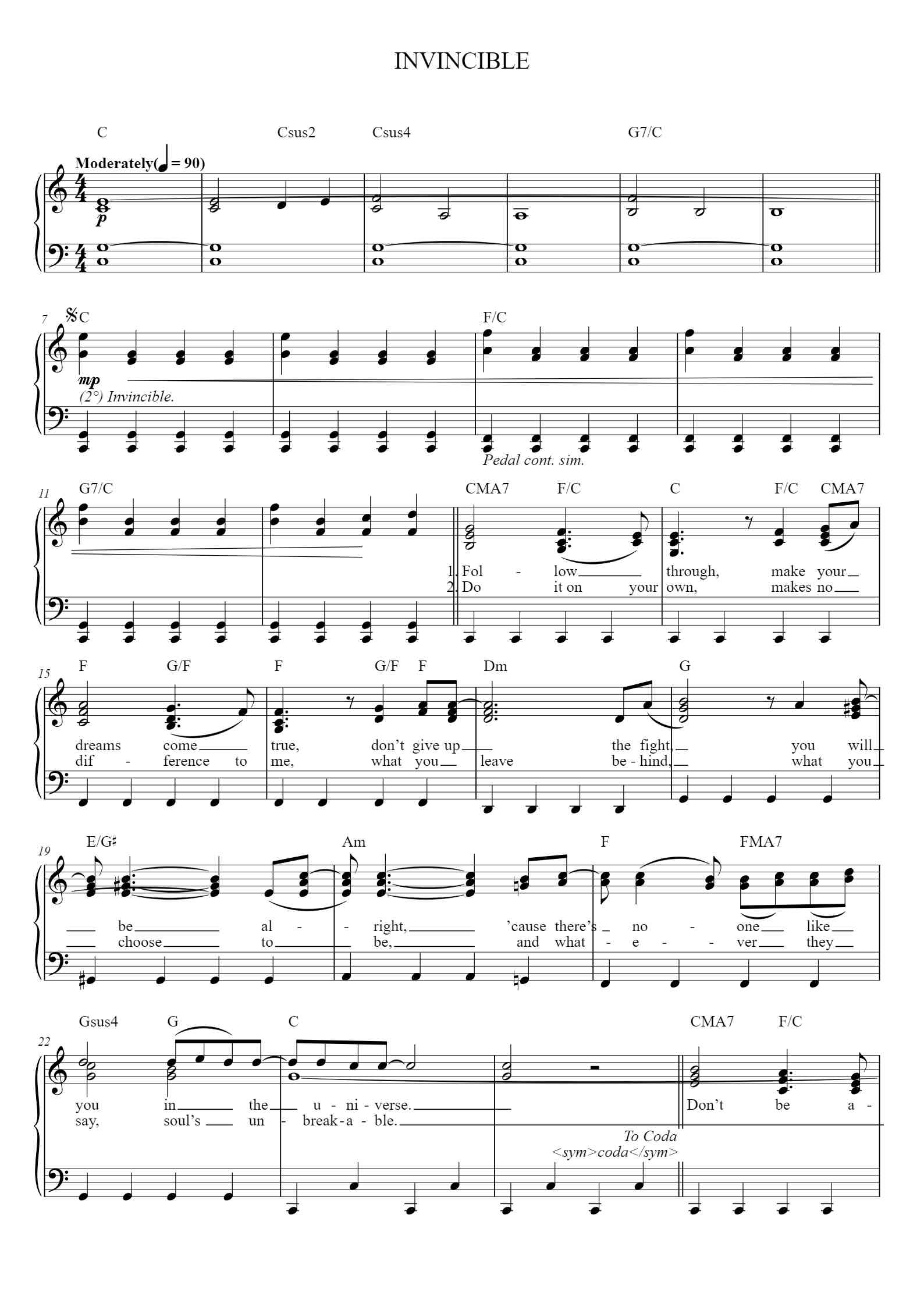 'Invincible' - Piano Sheet Music By Words and Music by MATTHEW BELLAMY ...