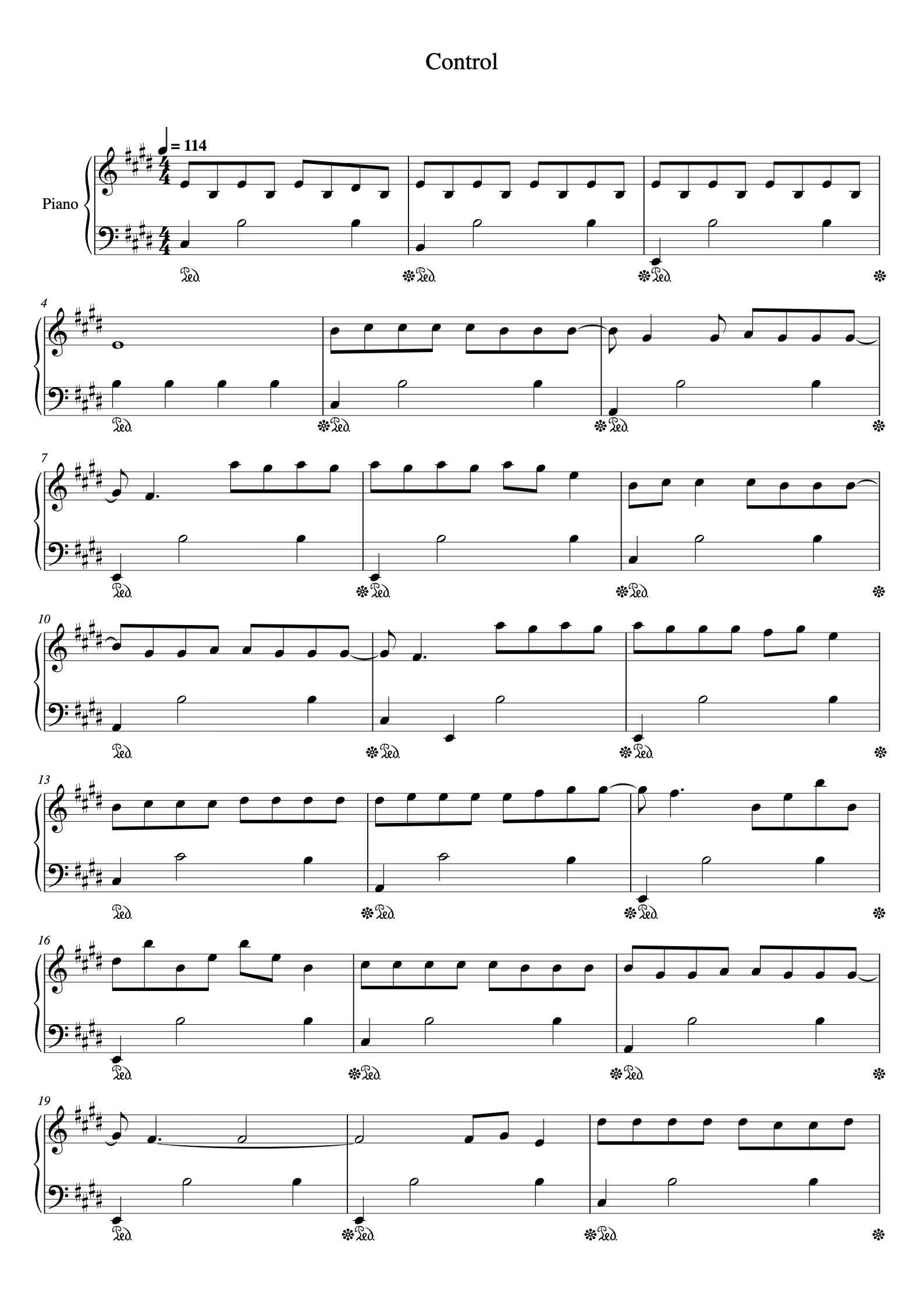 'Control，原调独奏谱，Zoe Wees' - Piano Sheet Music By Emma Rosen, Nils ...