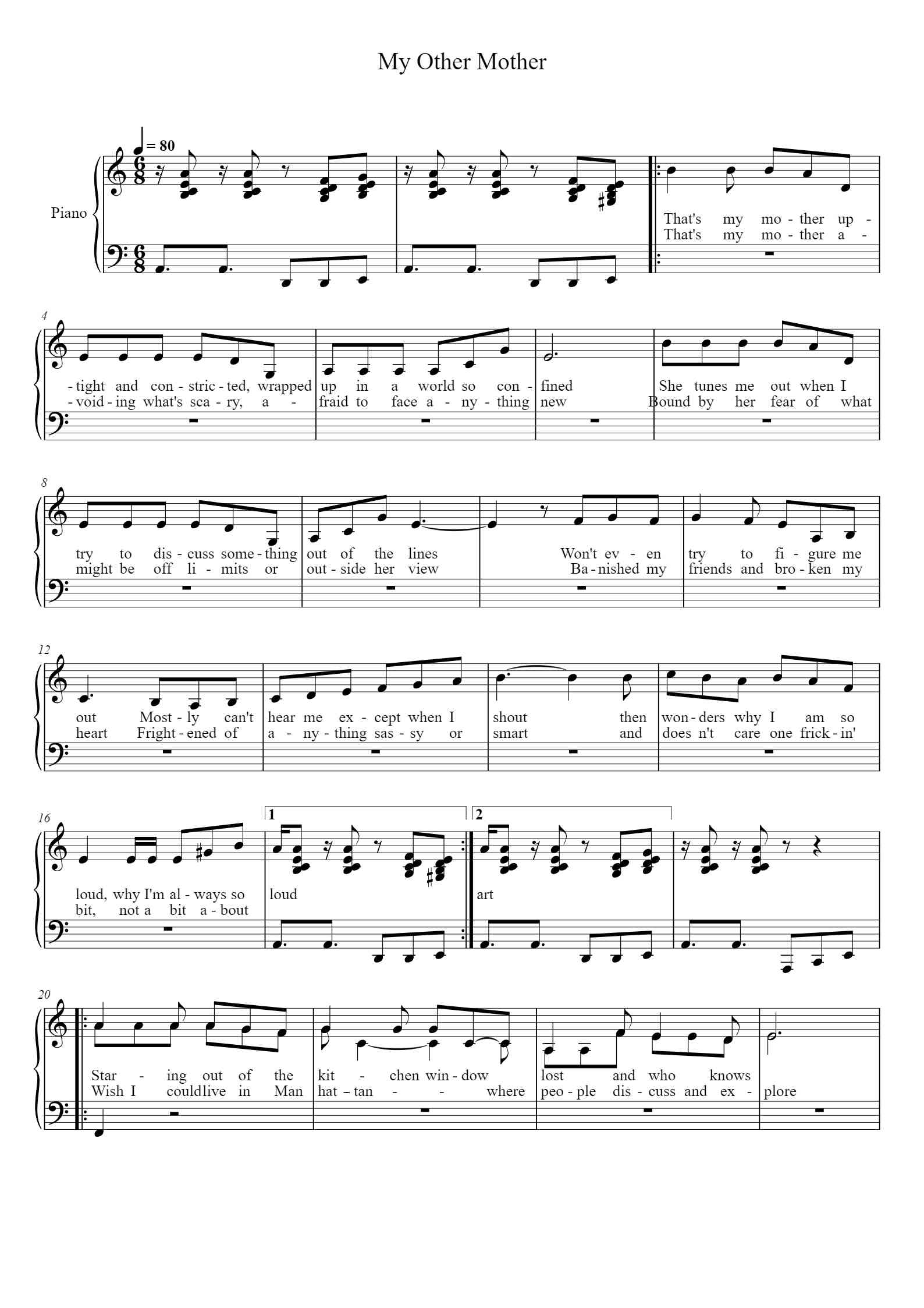 'My Other Mother' - Piano Sheet Music By Miriam Kook | TOPiano