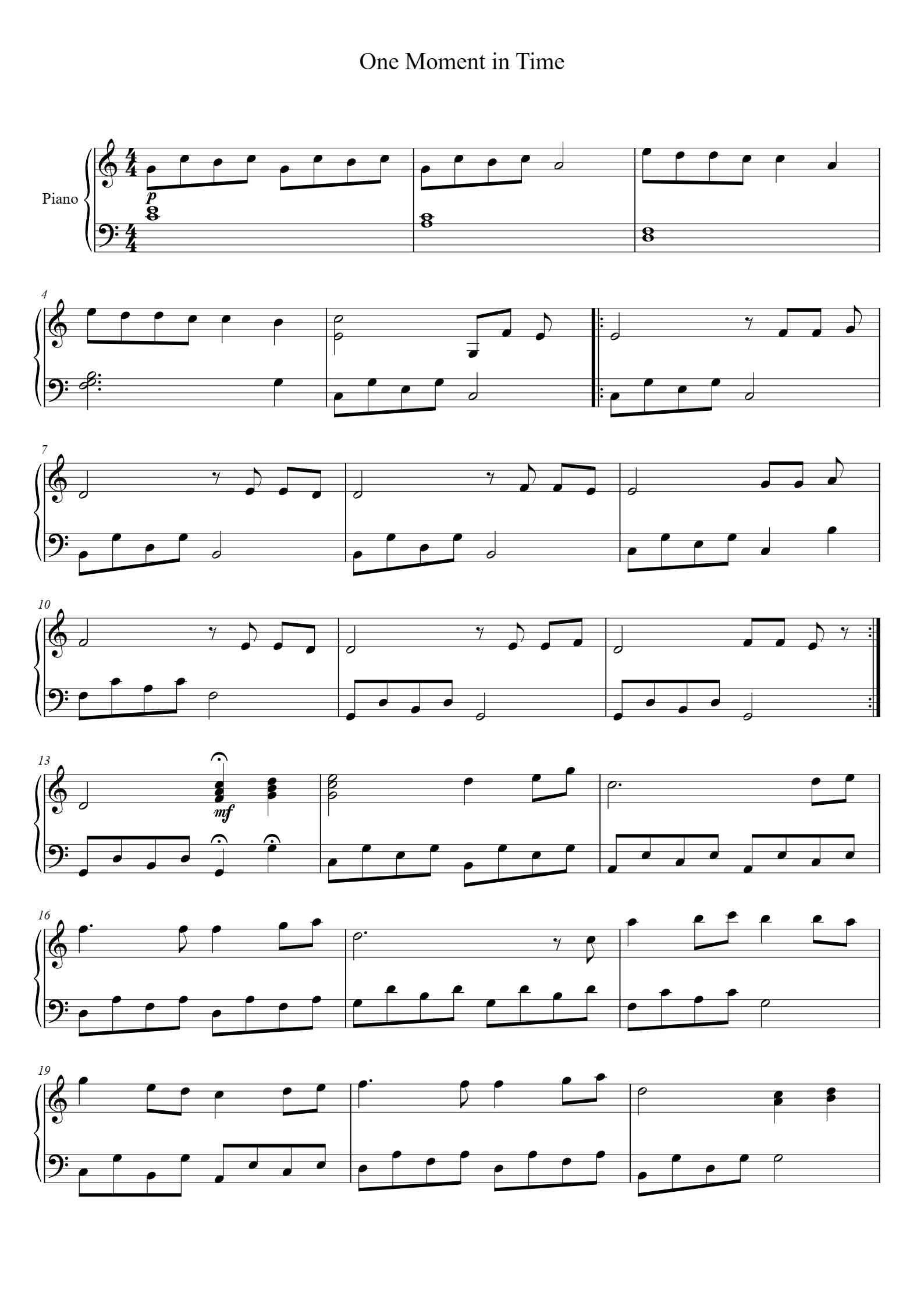'one moment in time' - Piano Sheet Music By 惠特尼 | TOPiano