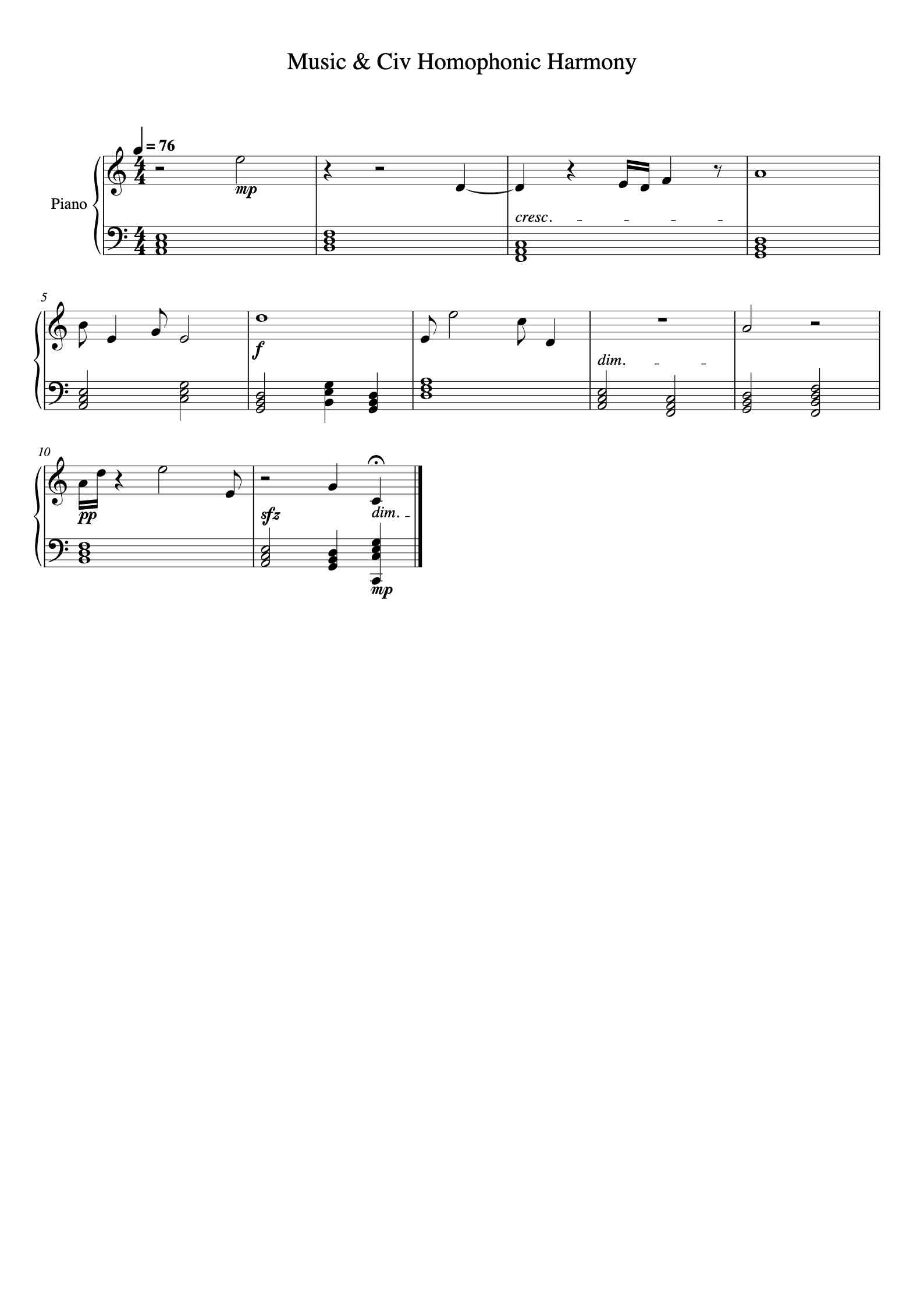 'Music & Civ Homophonic Harmony' - Piano Sheet Music By Students | TOPiano