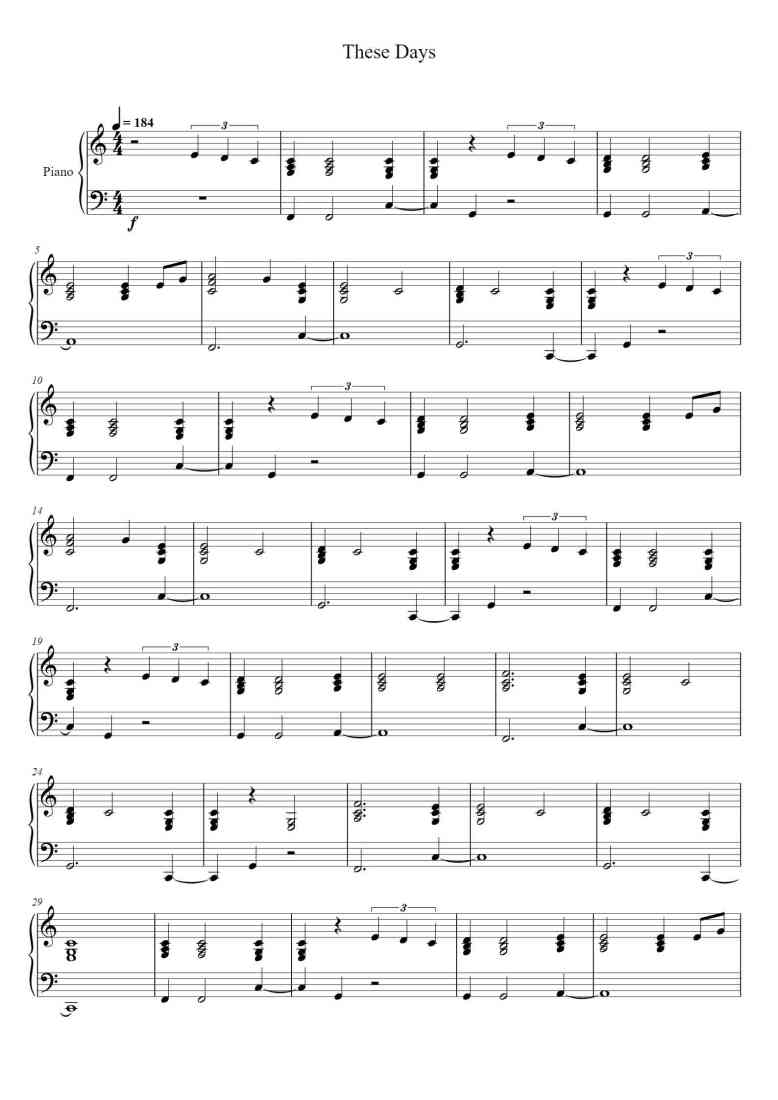 'These Days' - Piano Sheet Music By Zakura | TOPiano