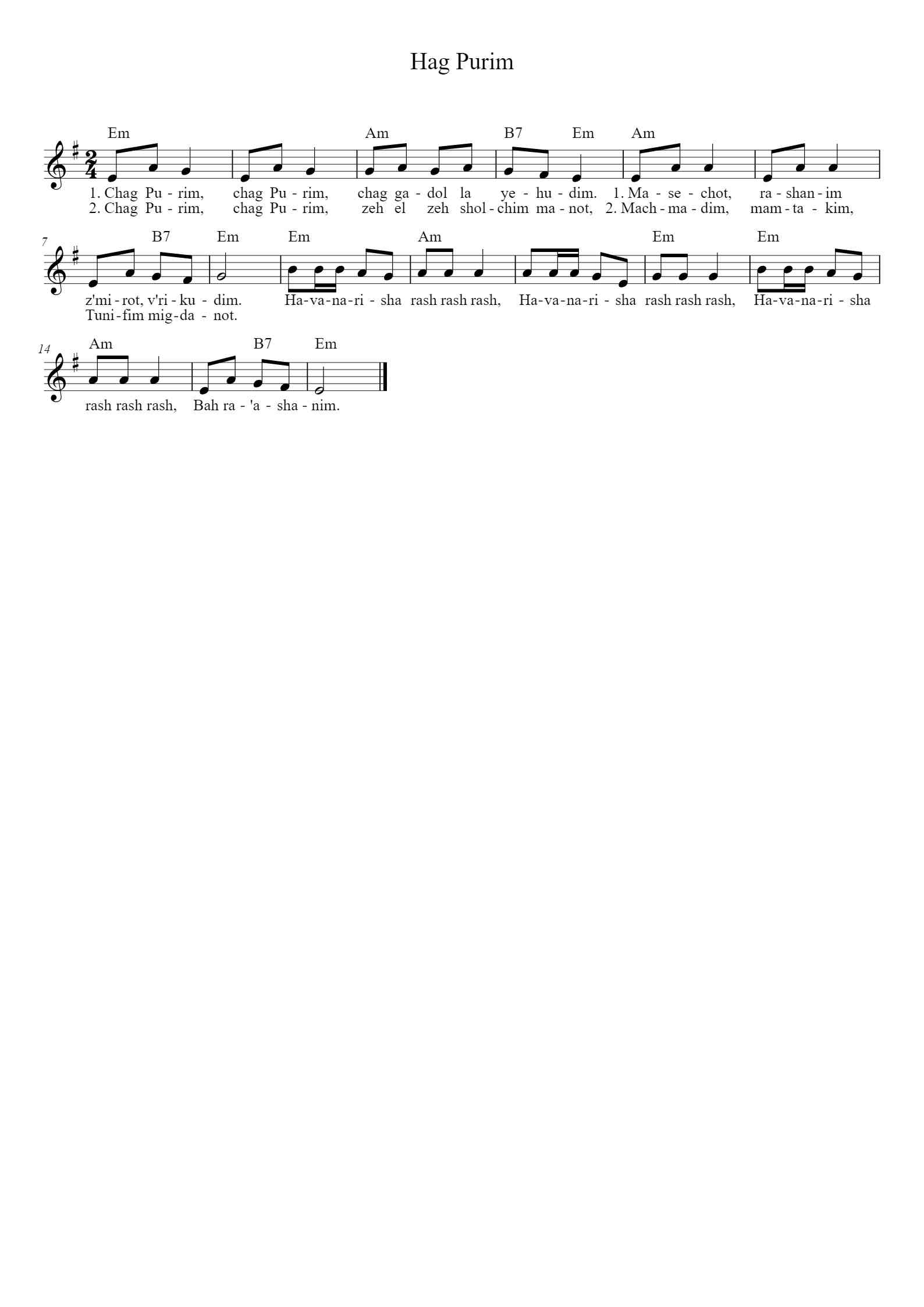 'Hag Purim' - Piano Sheet Music By xxx | TOPiano
