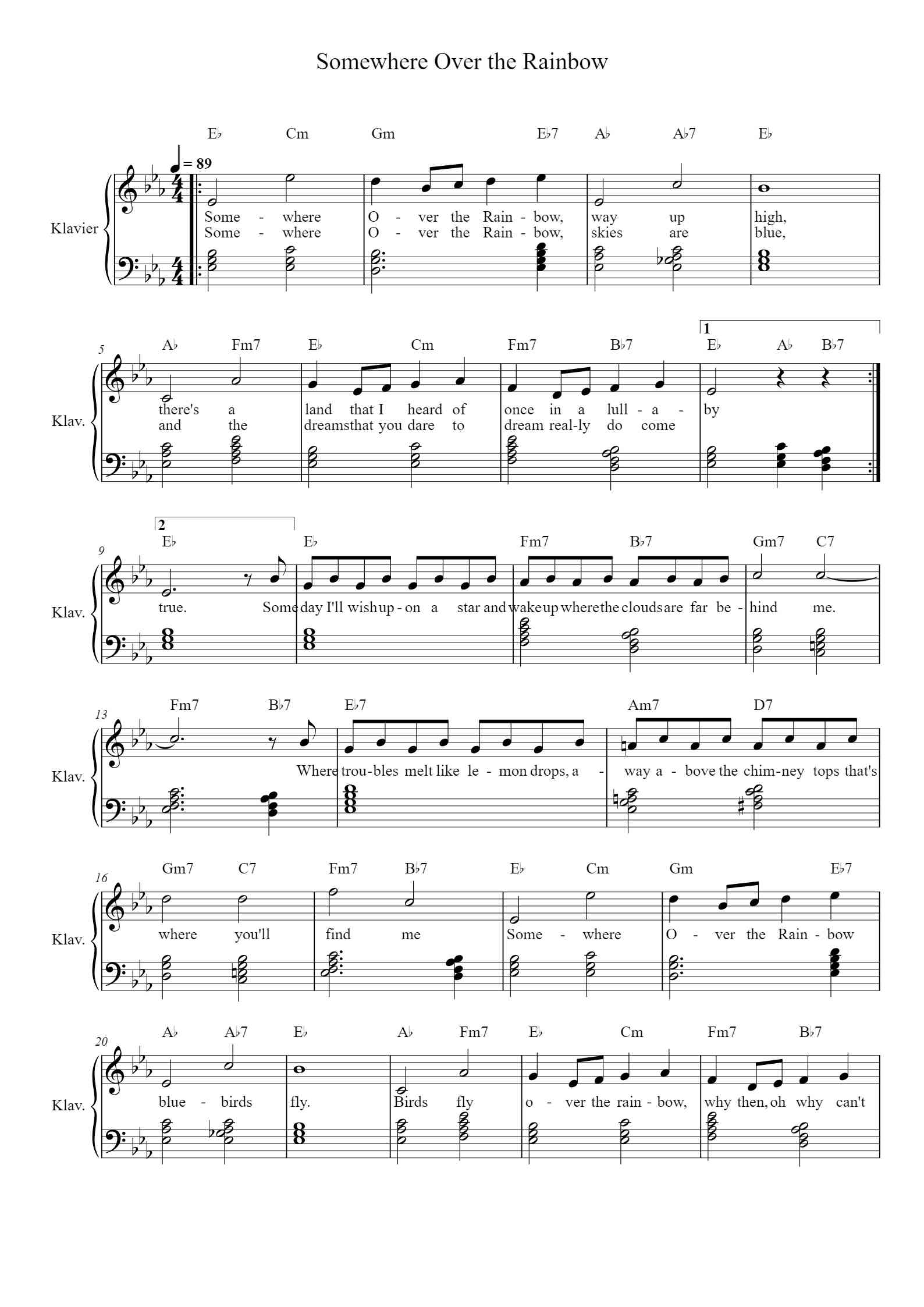'Somewhere Over the Rainbow' - Piano Sheet Music By Harold Arlen | TOPiano
