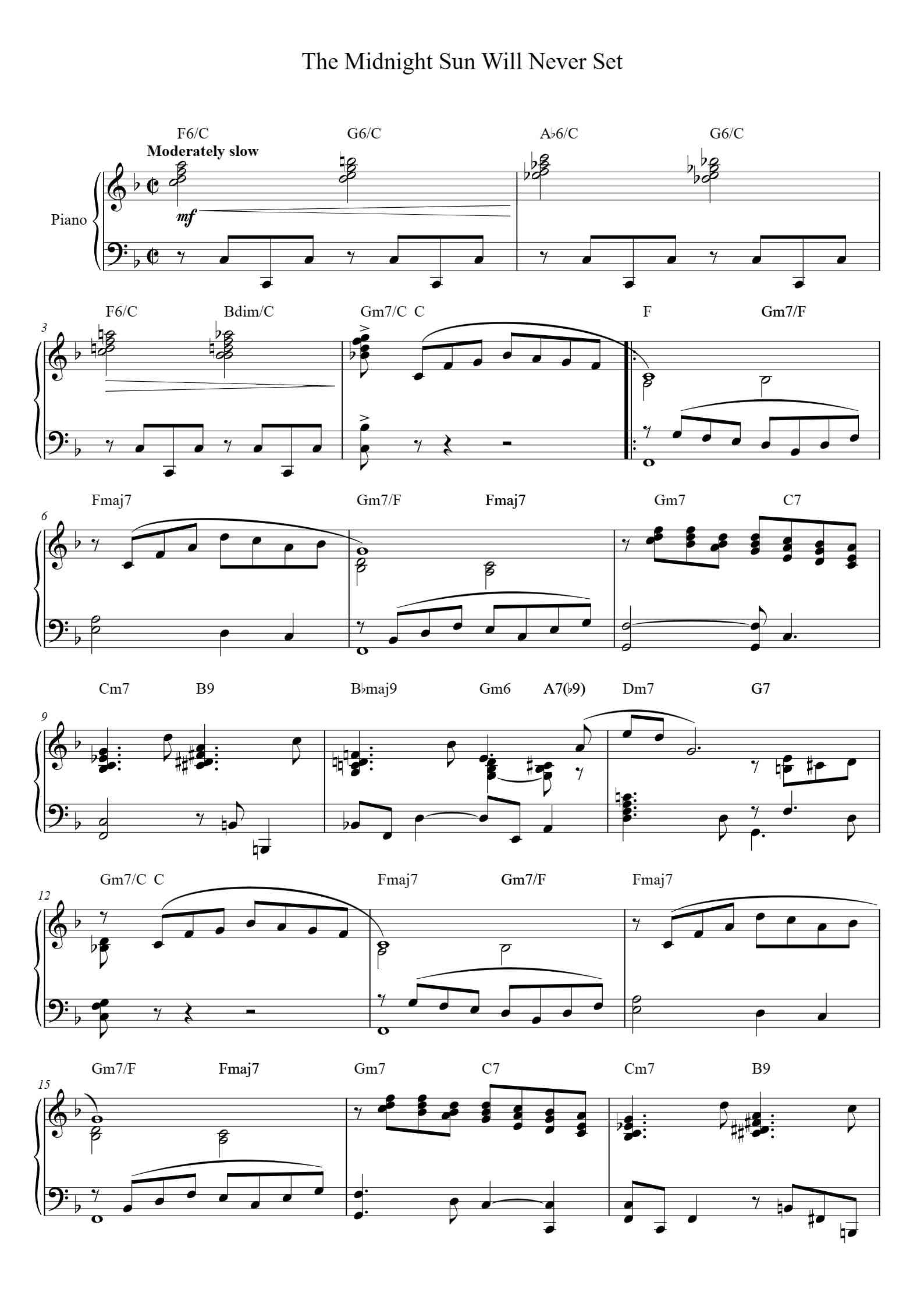 'The Midnight Sun Will Never Set' - Piano Sheet Music By Quincy Jones ...