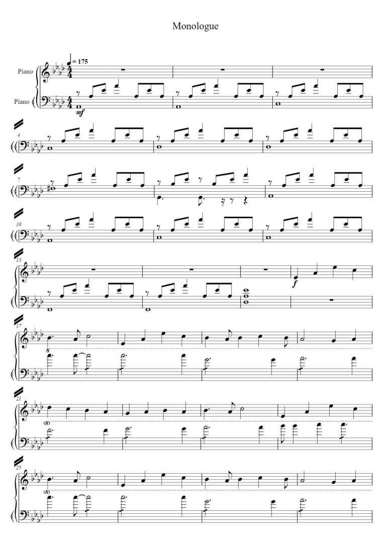 'Monologue' - Piano Sheet Music By Composer Minami Arranged by Beaumont ...