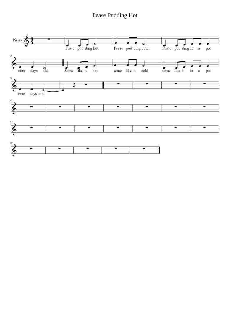 'Pease Pudding Hot' - Piano Sheet Music By xxx | TOPiano