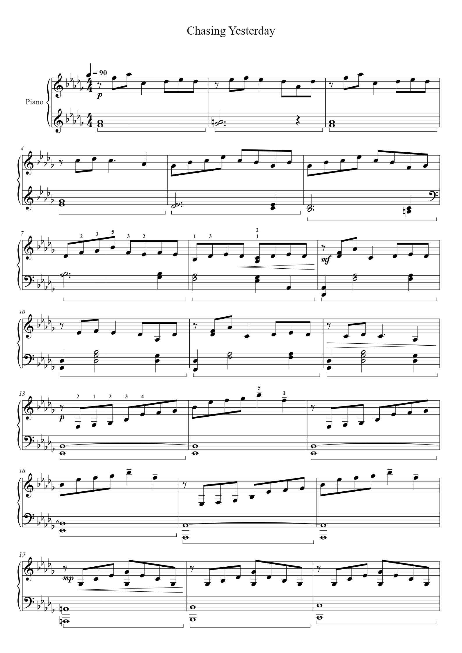 'Chasing Yesterday' - Piano Sheet Music By Gabriella Disch | TOPiano