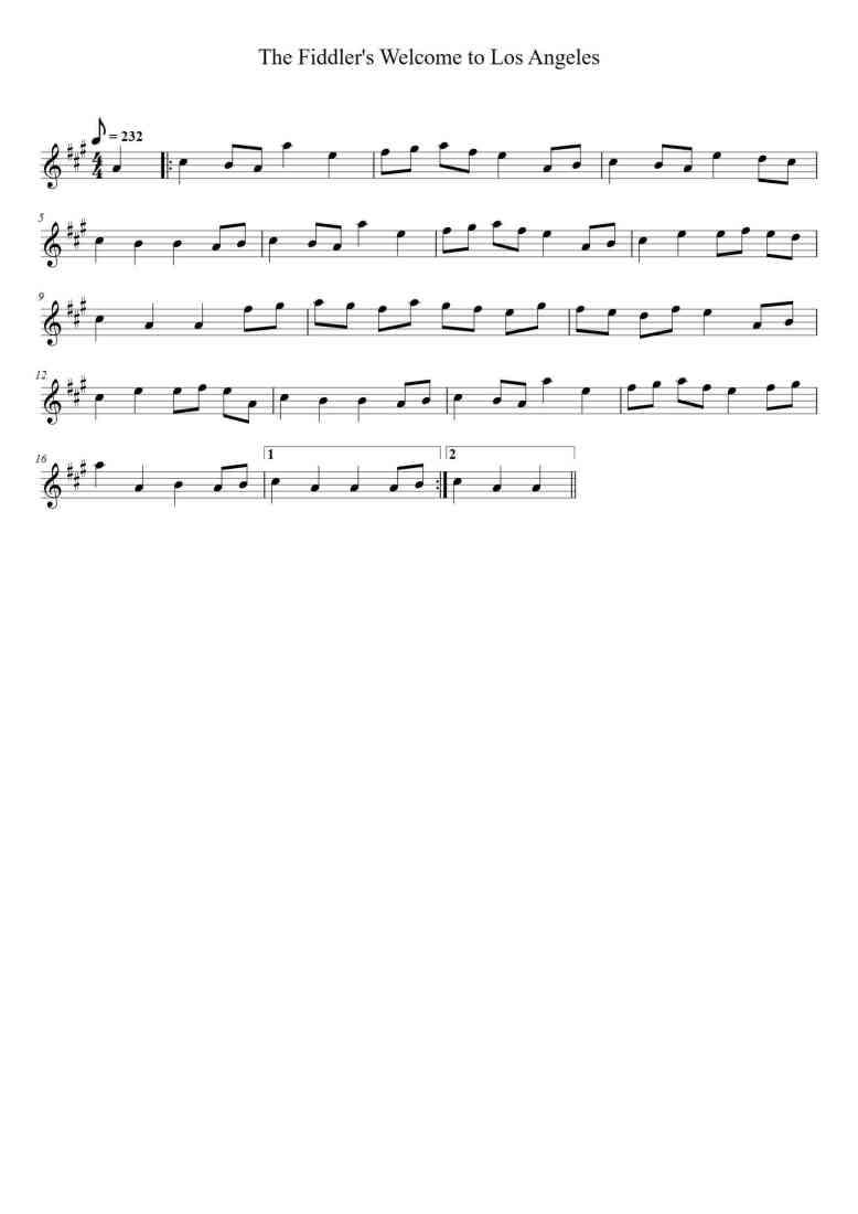 'The Fiddler's Welcome to Los Angeles' - Piano Sheet Music By xxx | TOPiano
