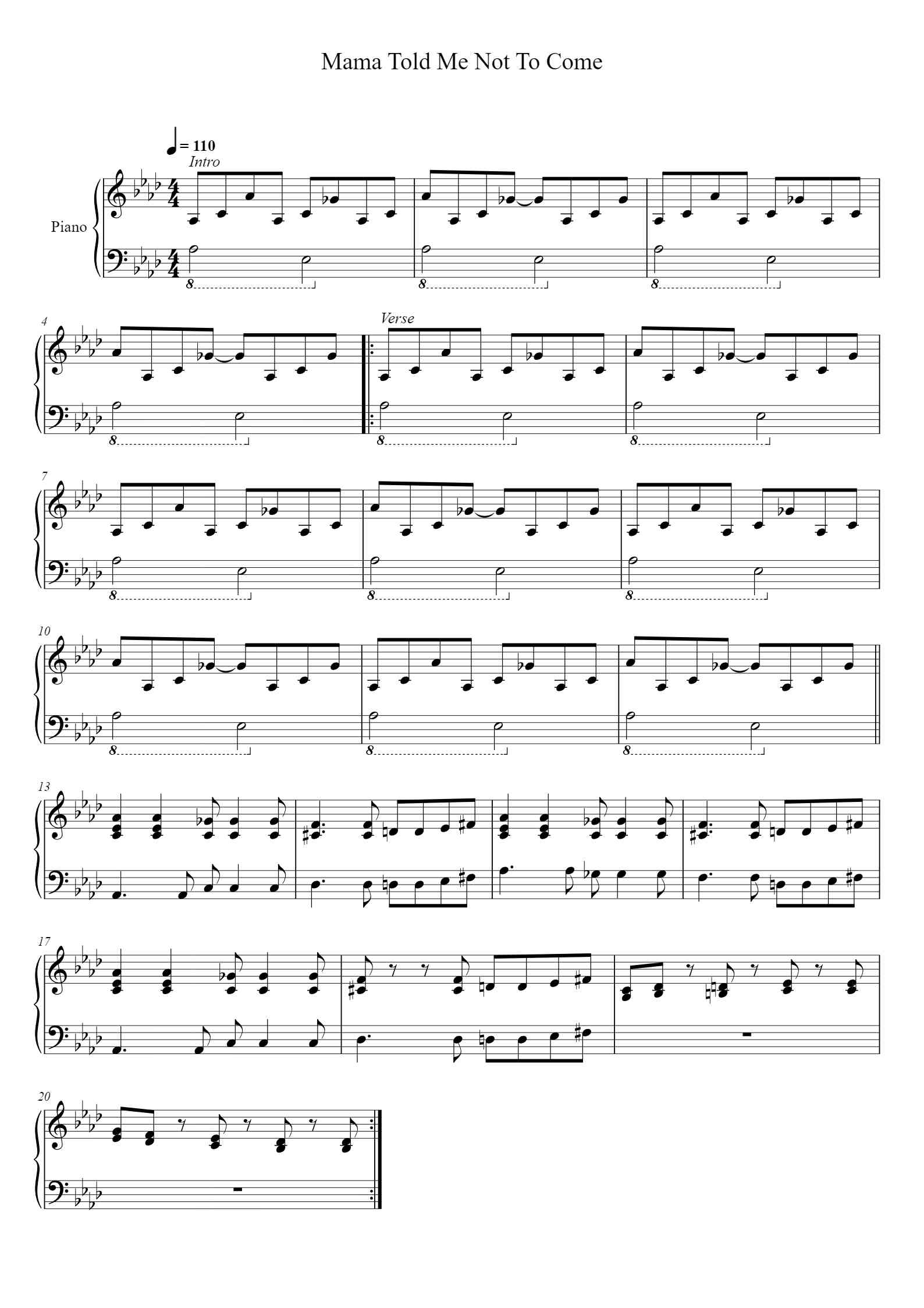'Mama Told Me Not To Come' - Piano Sheet Music By Randy Newman | TOPiano