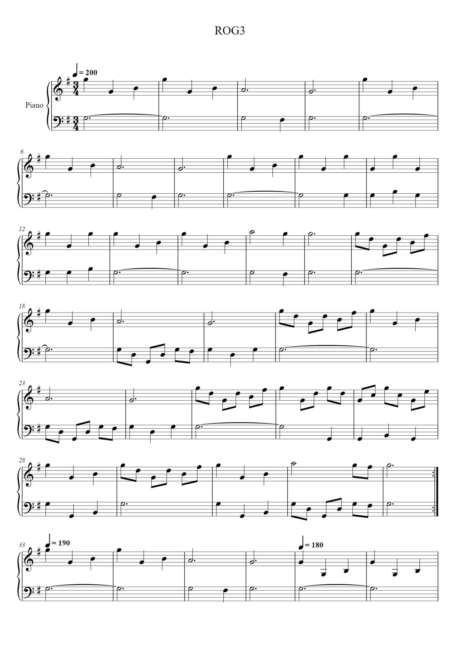 ROG3钢琴谱 - - free piano sheet music - PiaNoproblem
