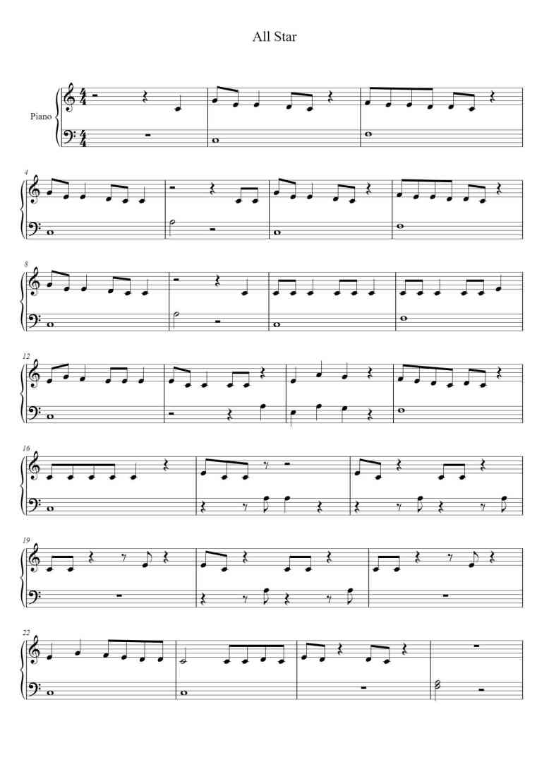 'All Star' - Piano Sheet Music By Smash Mouth | TOPiano