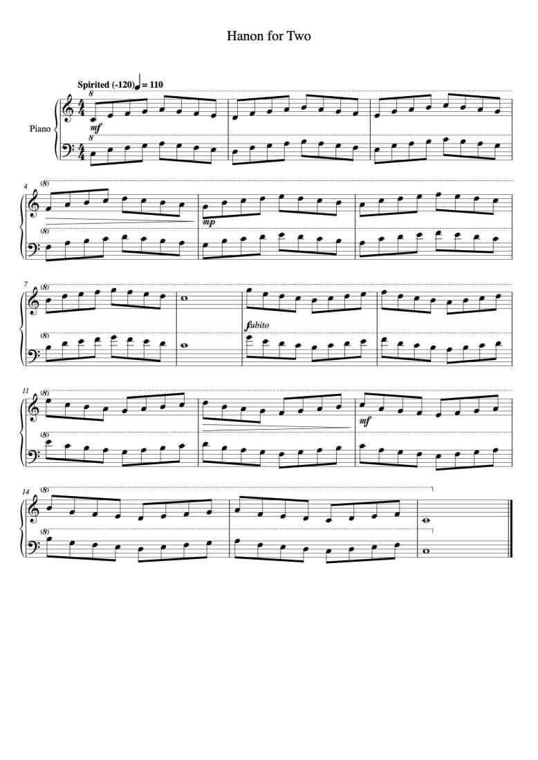 'Hanon for Two - Exercise 1, Primo' - Piano Sheet Music By C.L.Hanon, M ...