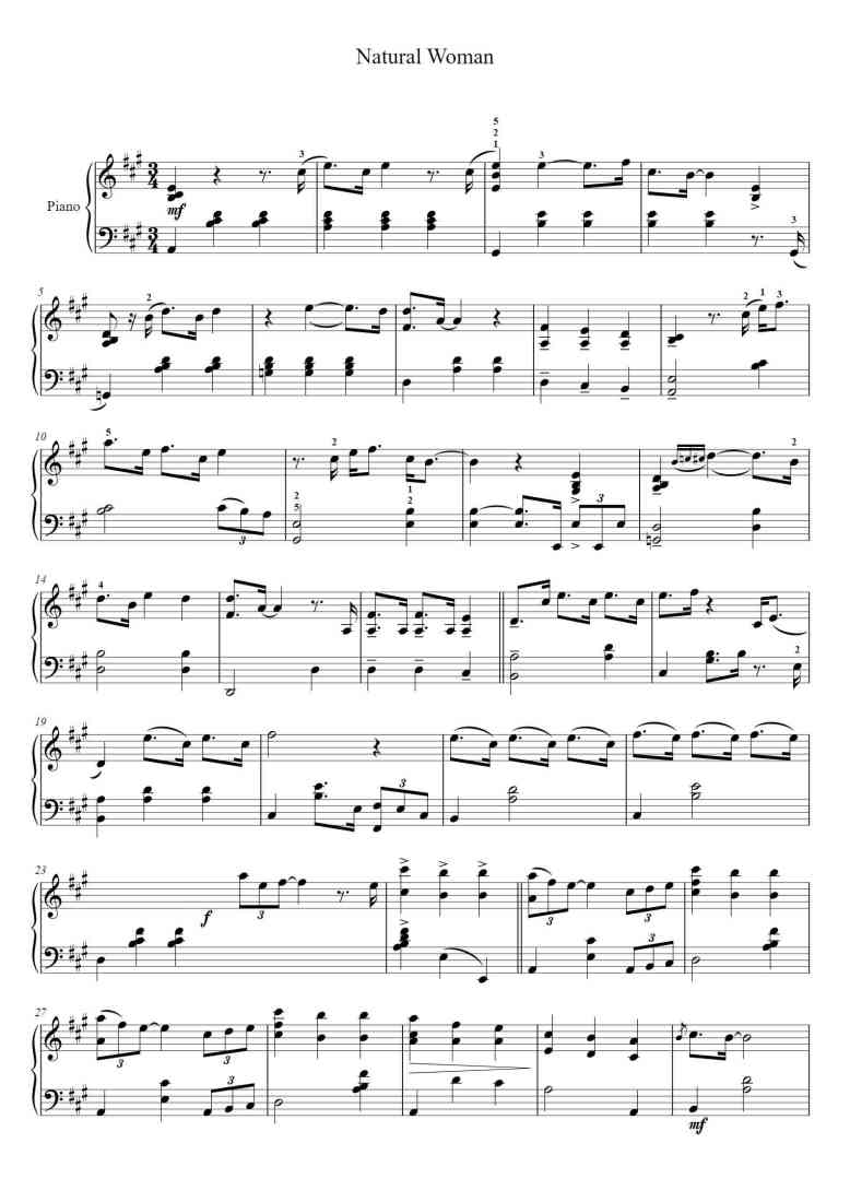 'Natural Woman' - Piano Sheet Music By carole king | TOPiano