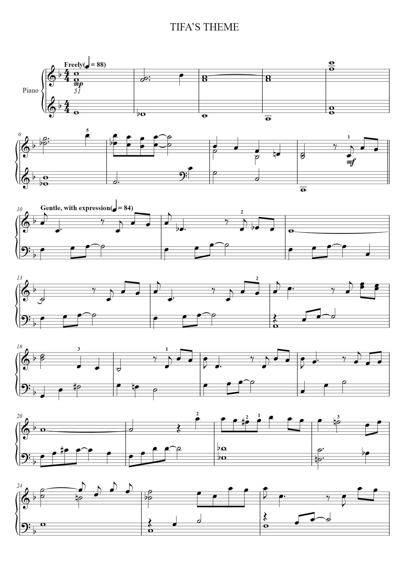 Tifa's Theme钢琴谱 - By NOBUO UEMATSU - free piano sheet music - PiaNoproblem