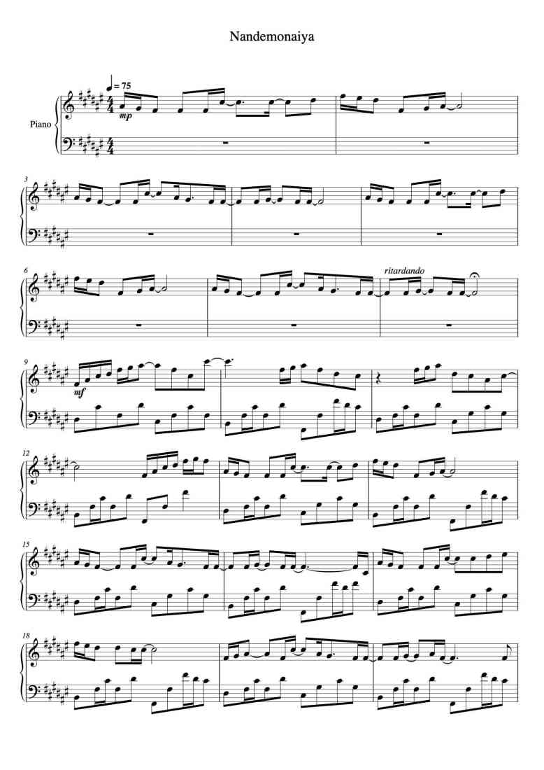 'Nandemonaiya' - Piano Sheet Music By xxx | TOPiano
