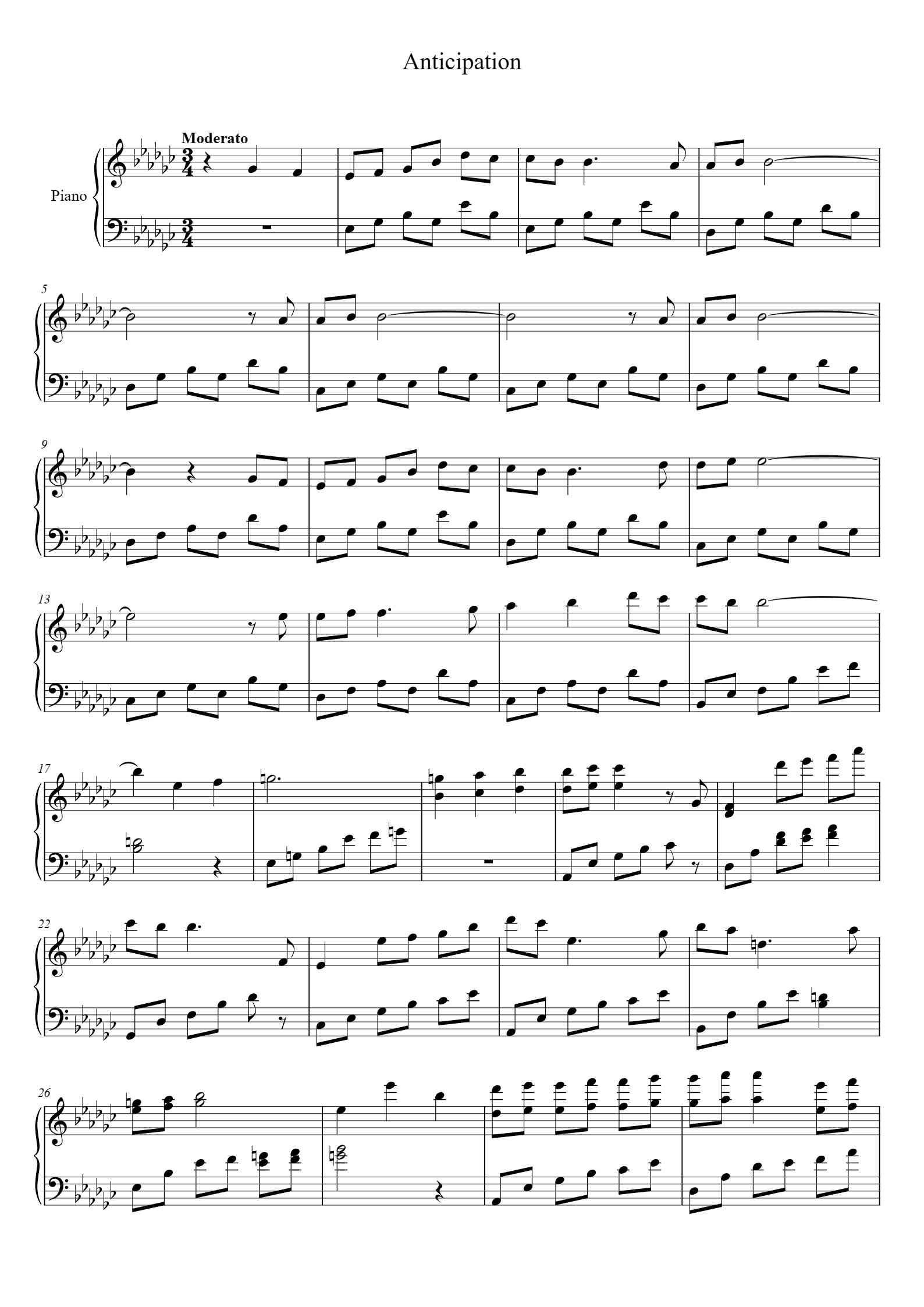 'Anticipation' - Piano Sheet Music By ERNY TIO | TOPiano