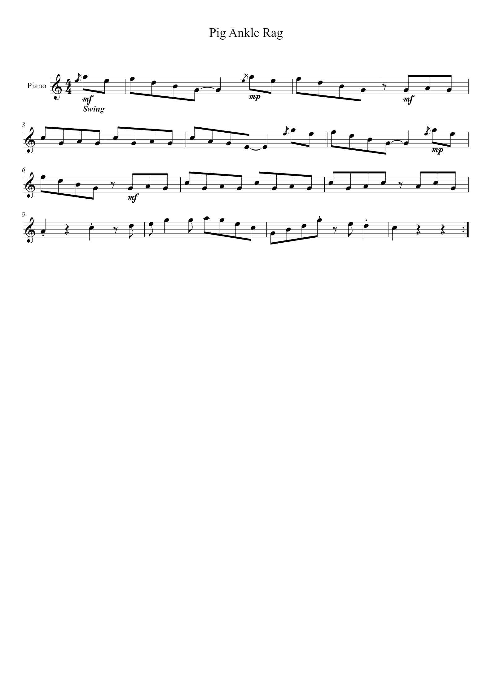 Pig Ankle Rag钢琴谱 - - free piano sheet music - PiaNoproblem