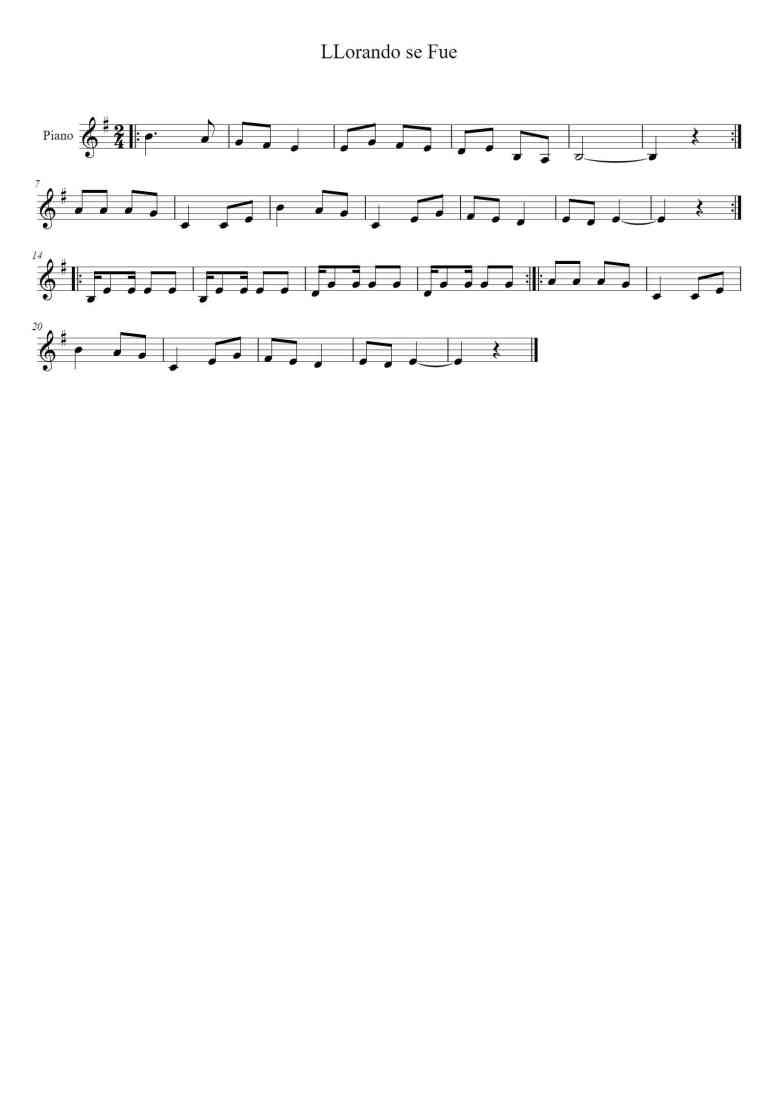 'LLorando se Fue' - Piano Sheet Music By Kjarkas | TOPiano