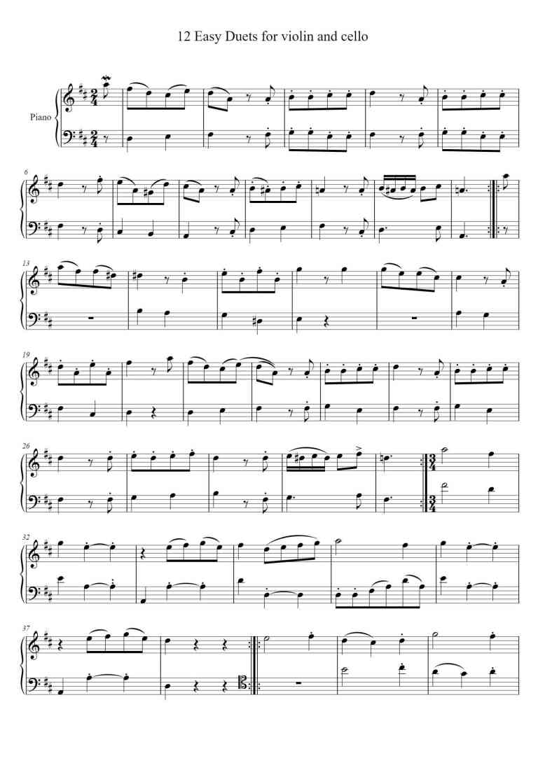 '12 Easy Duets for Violin and Cello, K. 487' - Piano Sheet Music By Wolfgang Amadeus Mozart ...