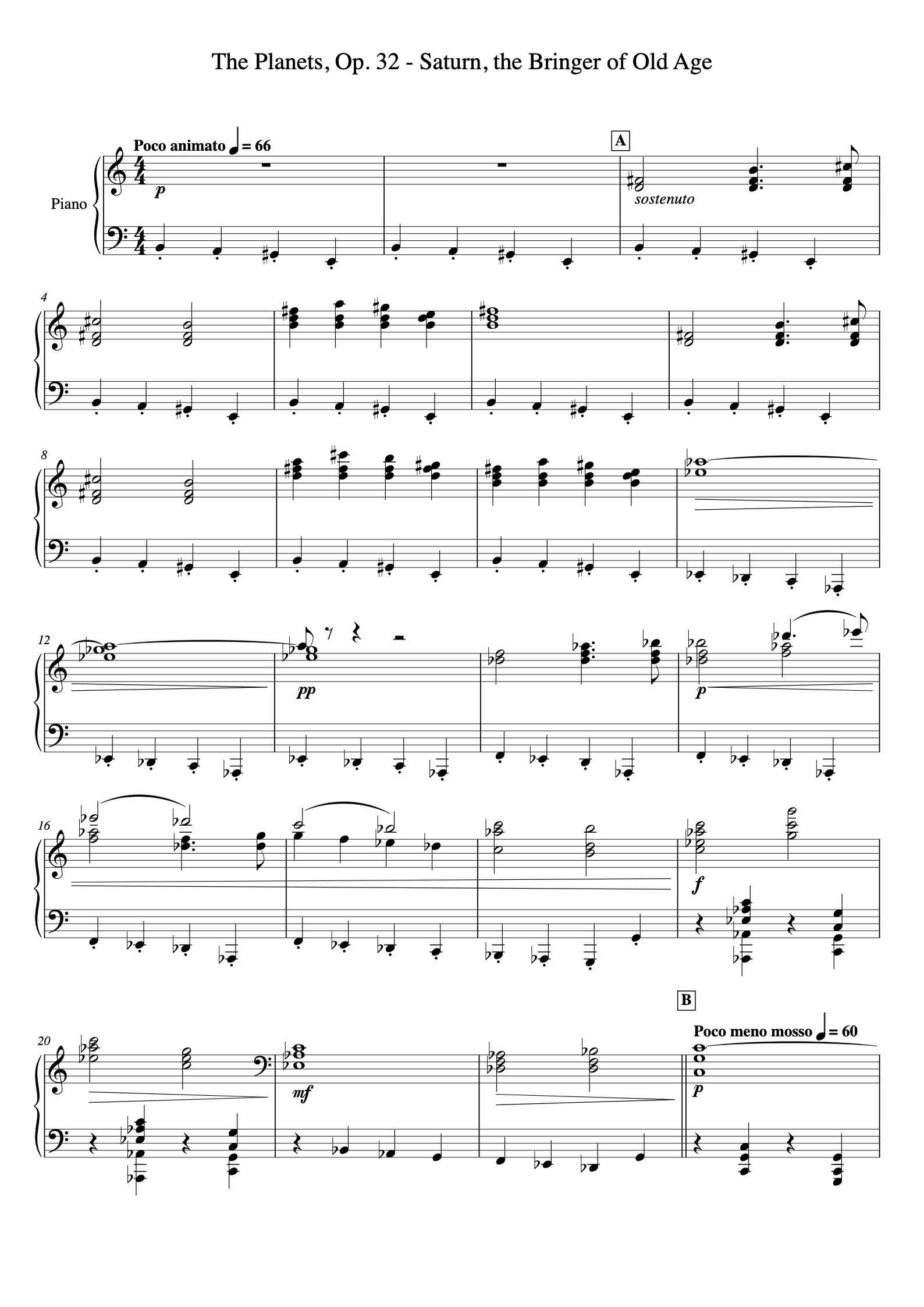 'The Planets, Op. 32 - Saturn, the Bringer of Old Age' - Piano Sheet ...