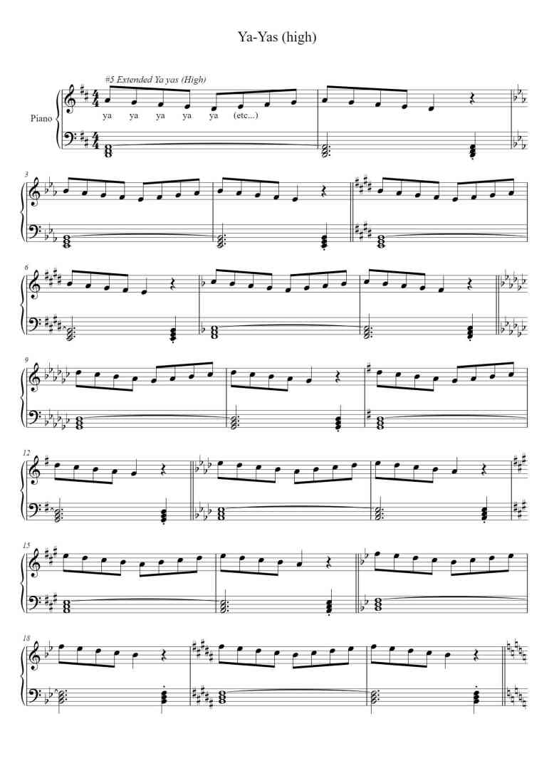 'Ya-Yas (high)' - Piano Sheet Music By xxx | TOPiano