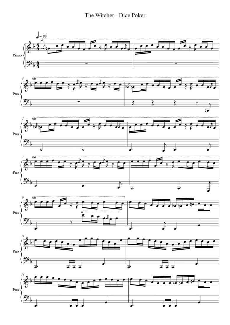 'The Witcher - Dice Poker' - Piano Sheet Music By Adam Skorupa & Pawel ...