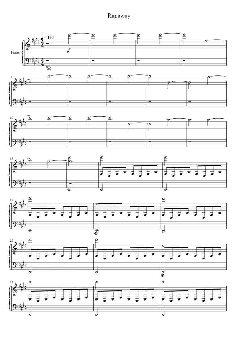 'Runaway（Kanye West Ramin Djawadi）' - Piano Sheet Music By Dean/Michael ...