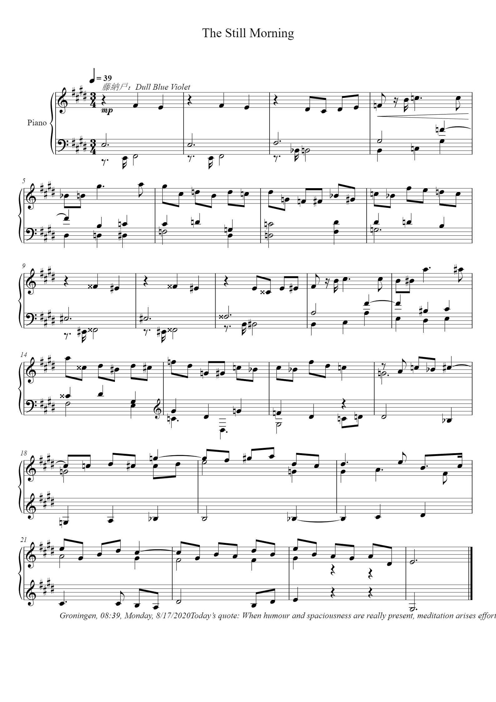 'The Still Morning' - Piano Sheet Music By Faithelip | TOPiano