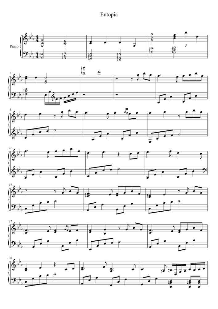 Eutopia钢琴谱 - Yoohsic Roomz - free piano sheet music - PiaNoproblem