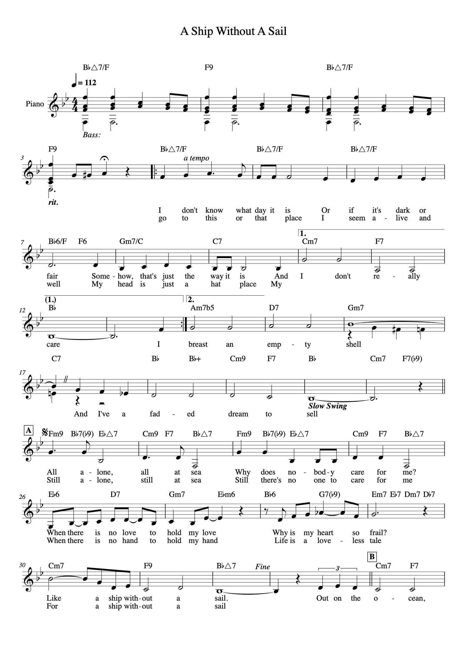 'A Ship Without A Sail' - Piano Sheet Music By Music by Richard Rodgers ...