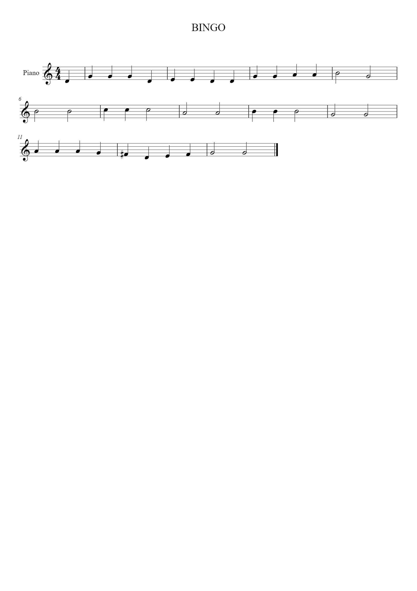 'BINGO' - Piano Sheet Music By Traditional | TOPiano