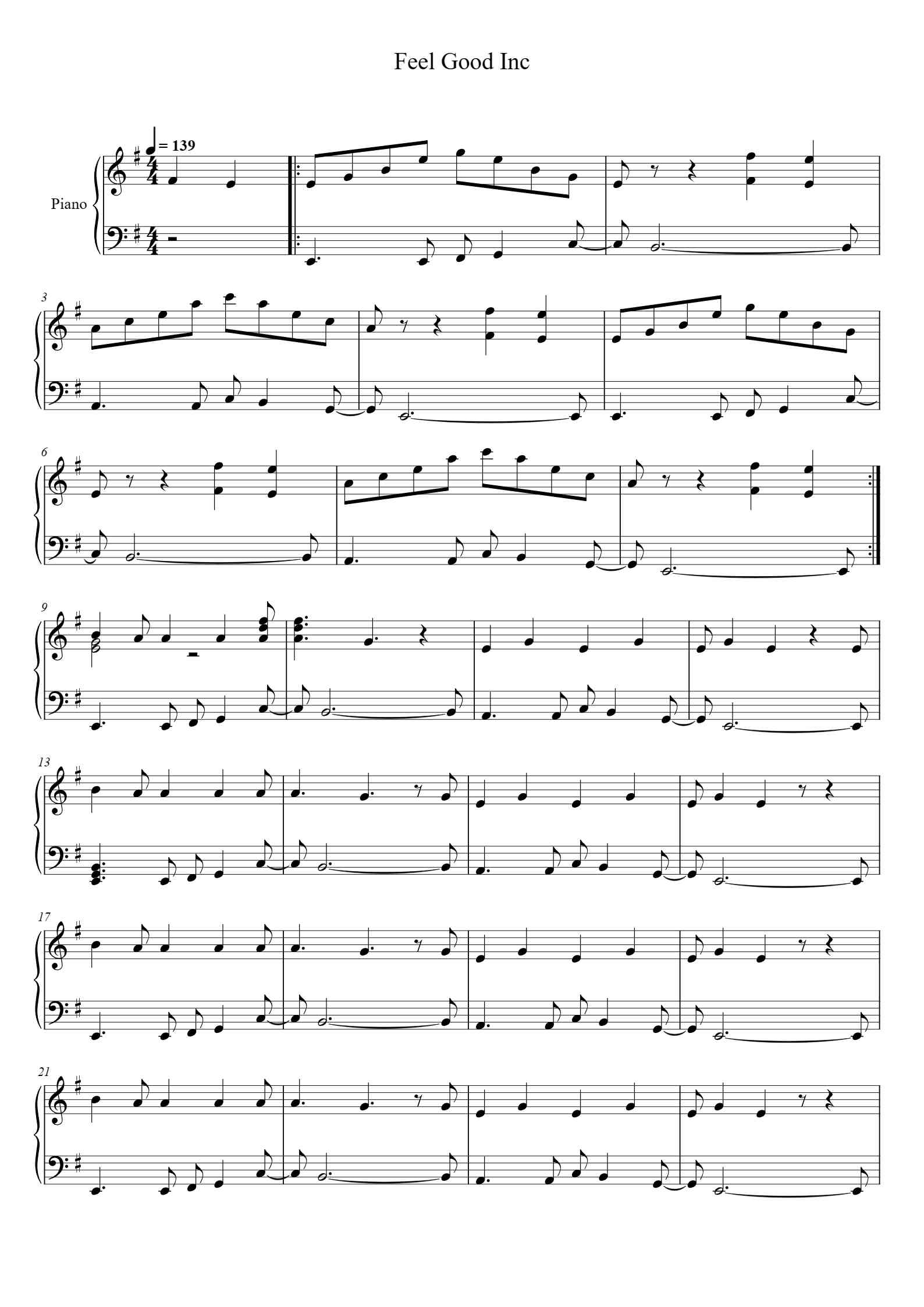 'Feel Good Inc' - Piano Sheet Music By Gorillaz | TOPiano