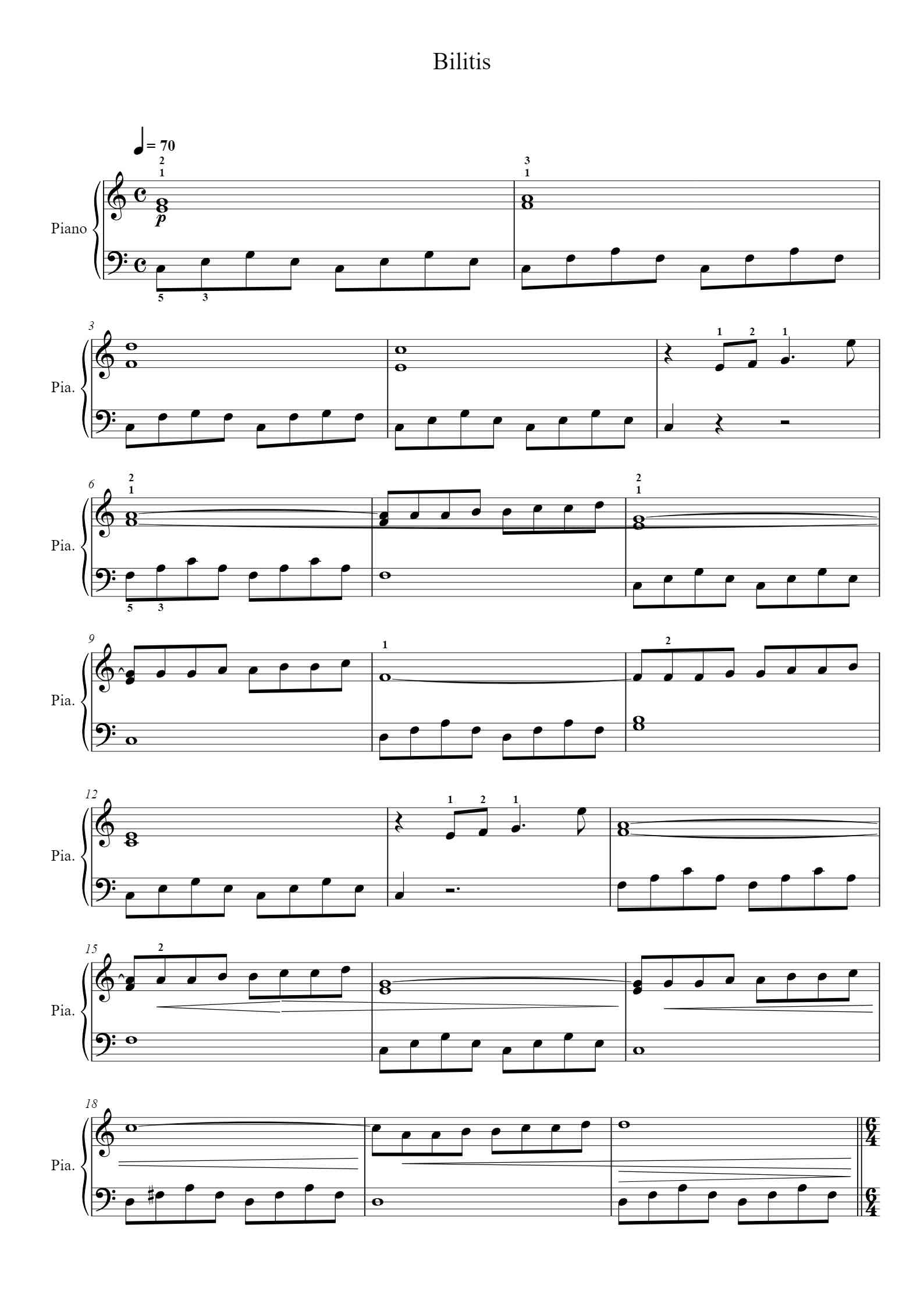 'Bilitis' - Piano Sheet Music By Francis Lai | TOPiano