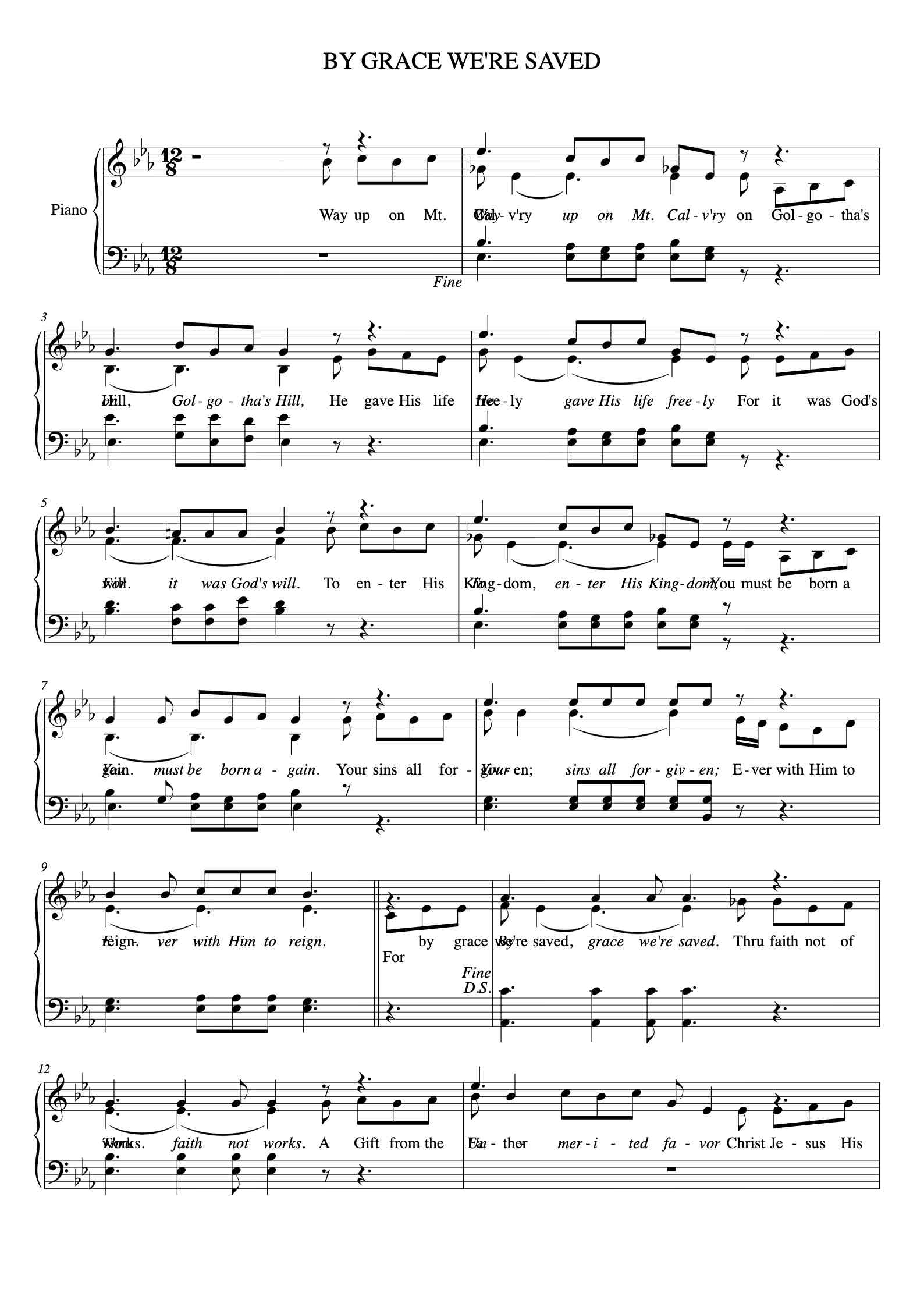 'BY GRACE WE'RE SAVED' - Piano Sheet Music By Arranged by Sue Haden ...