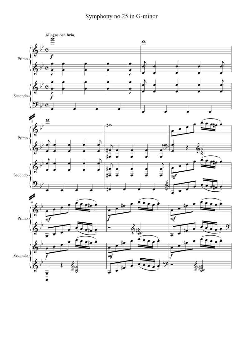 'Symphony No. 25 in G Minor, K. 183' - Piano Sheet Music By Wolfgang ...