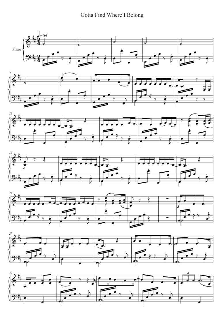 'Gotta Find Where I Belong' - Piano Sheet Music By Milo Manheim, Meg ...