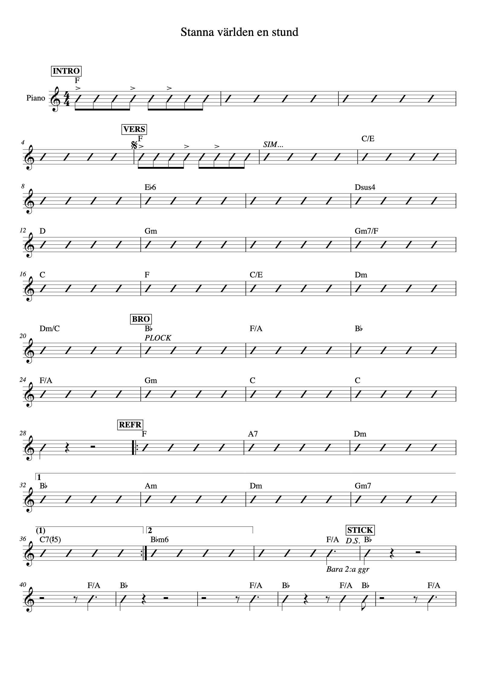 'Stanna världen en stund' - Piano Sheet Music By GES | TOPiano