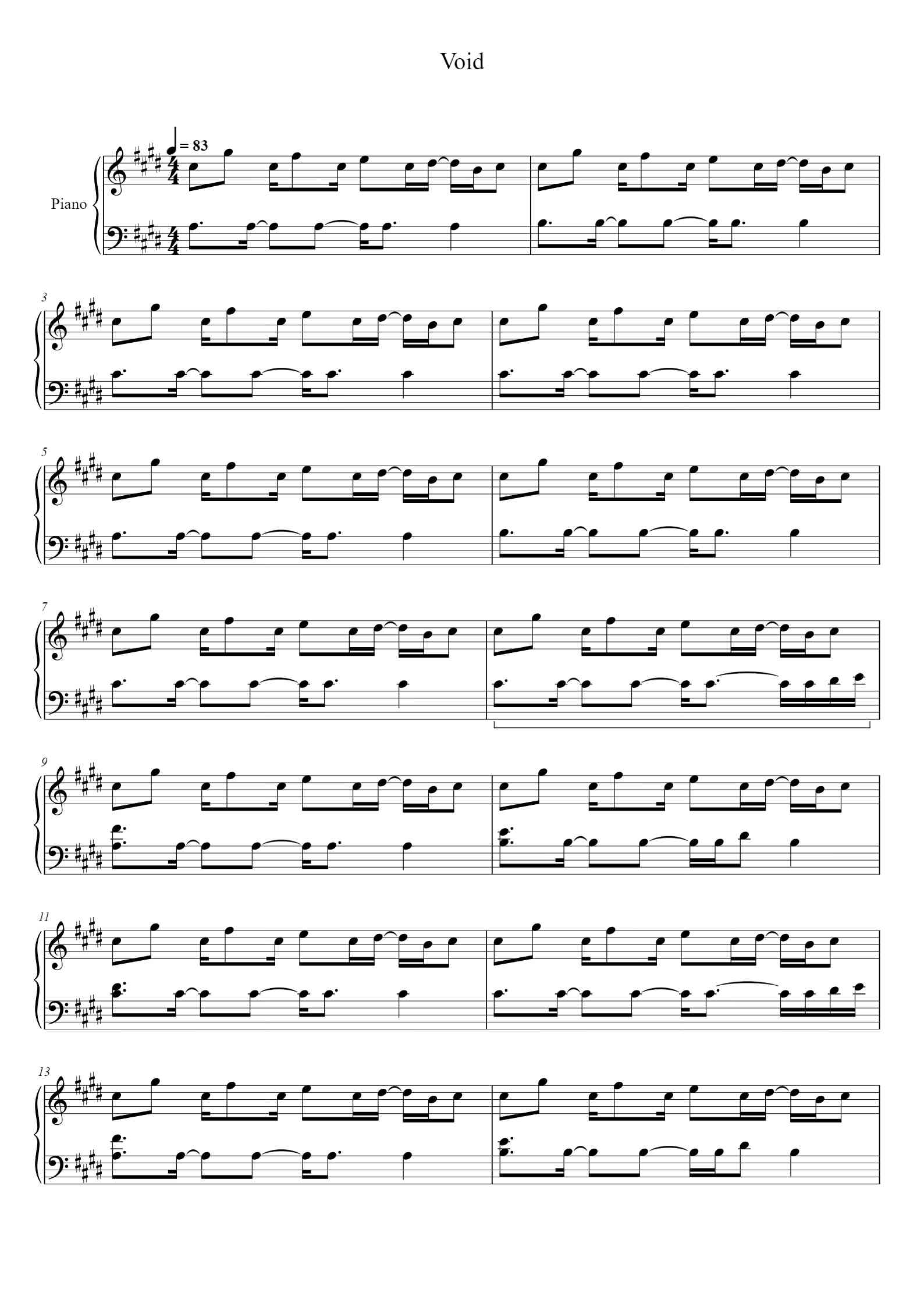 Void 原调独奏版 化身无编配钢琴谱 - Hongzhe_Cui - free piano sheet music - PiaNoproblem