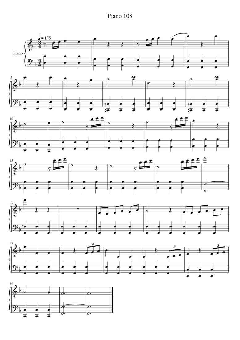 'Piano 108' - Piano Sheet Music By xxx | TOPiano