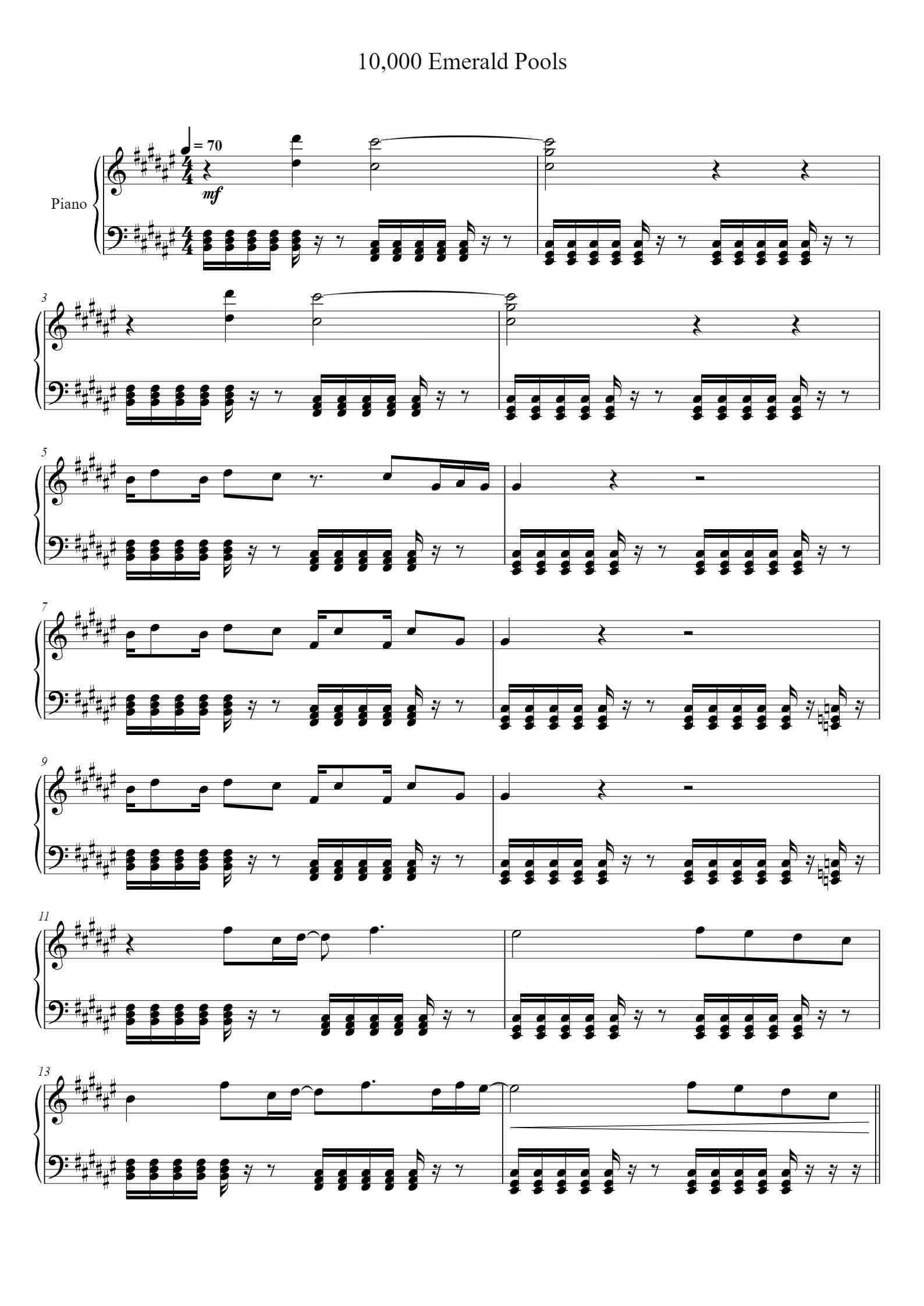 '10,000 Emerald Pools' - Piano Sheet Music By Prittpenn Paywyatt | TOPiano