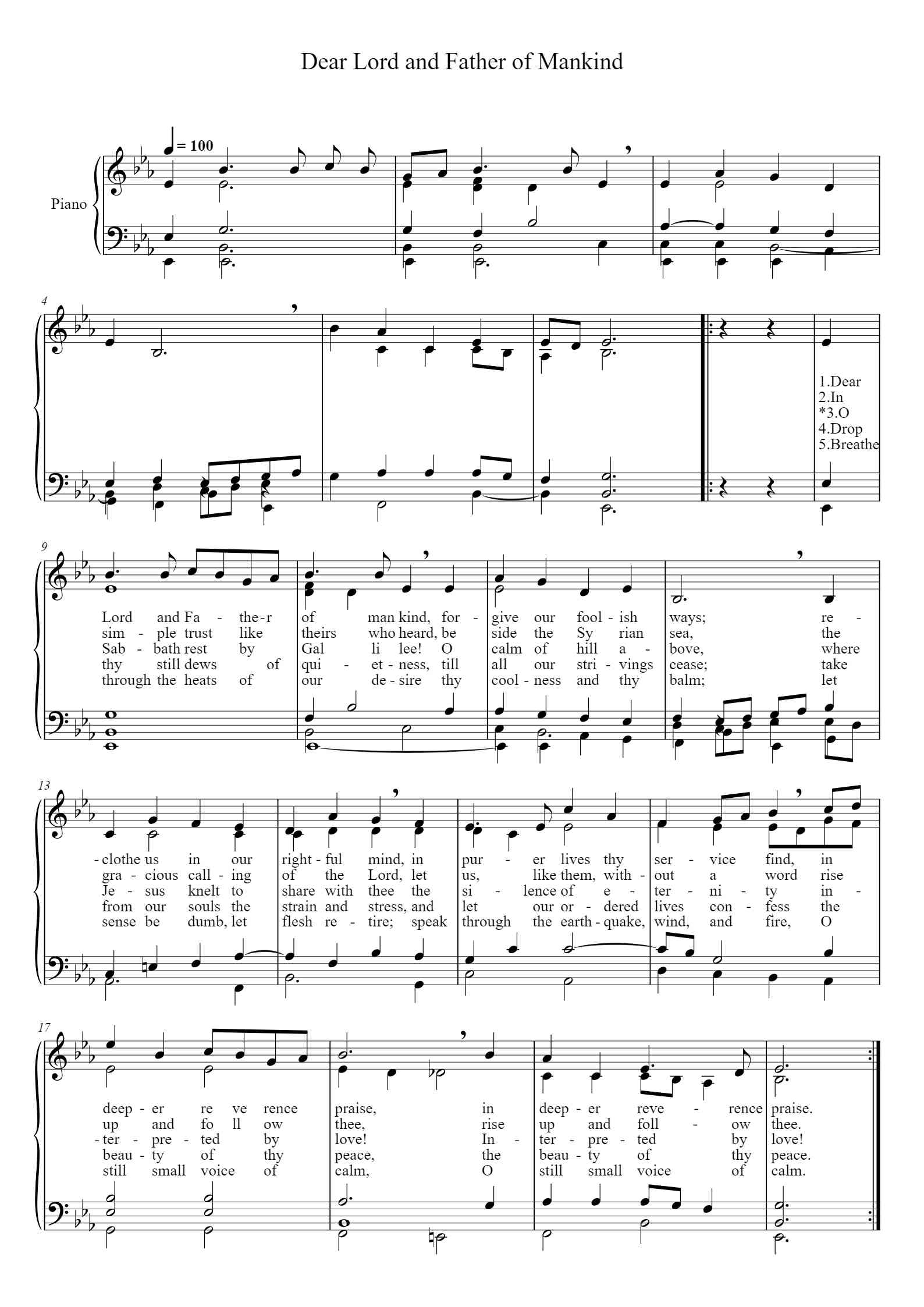 'Dear Lord and Father of Mankind' - Piano Sheet Music By Arranged from ...