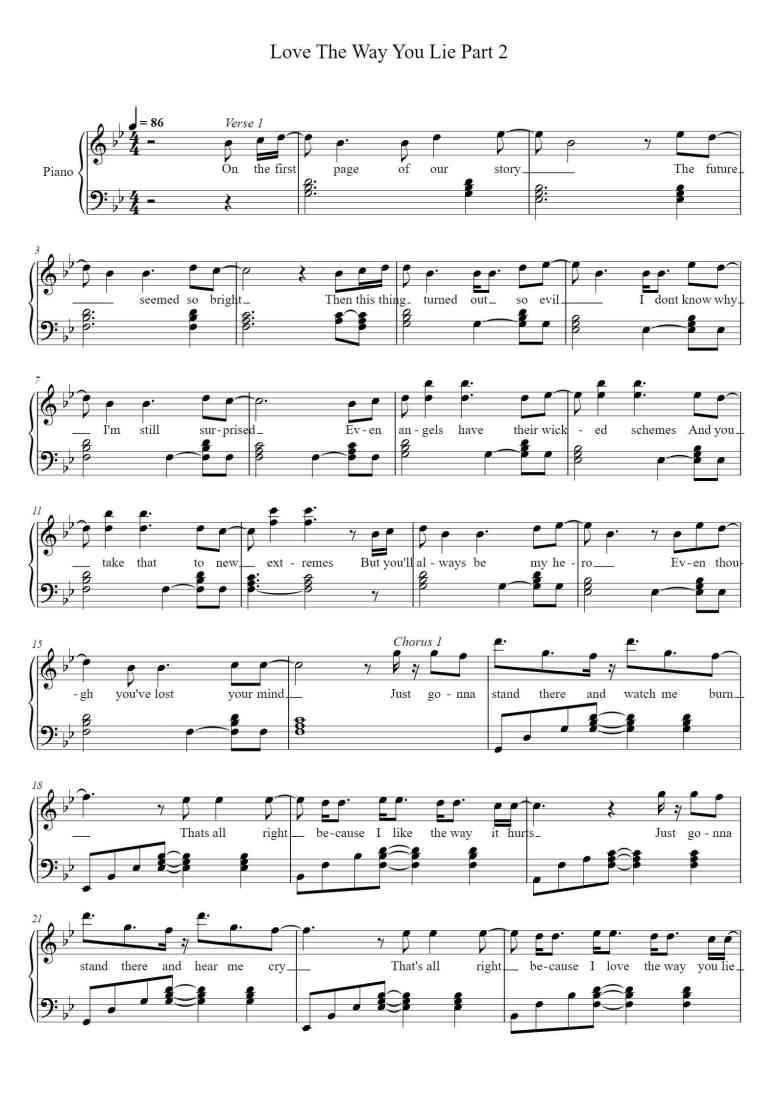 Love The Way You Lie Part 2钢琴谱 - Sheet music: Elin Lara - free piano ...