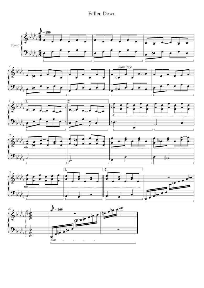 'Fallen Down' - Piano Sheet Music By xxx | TOPiano