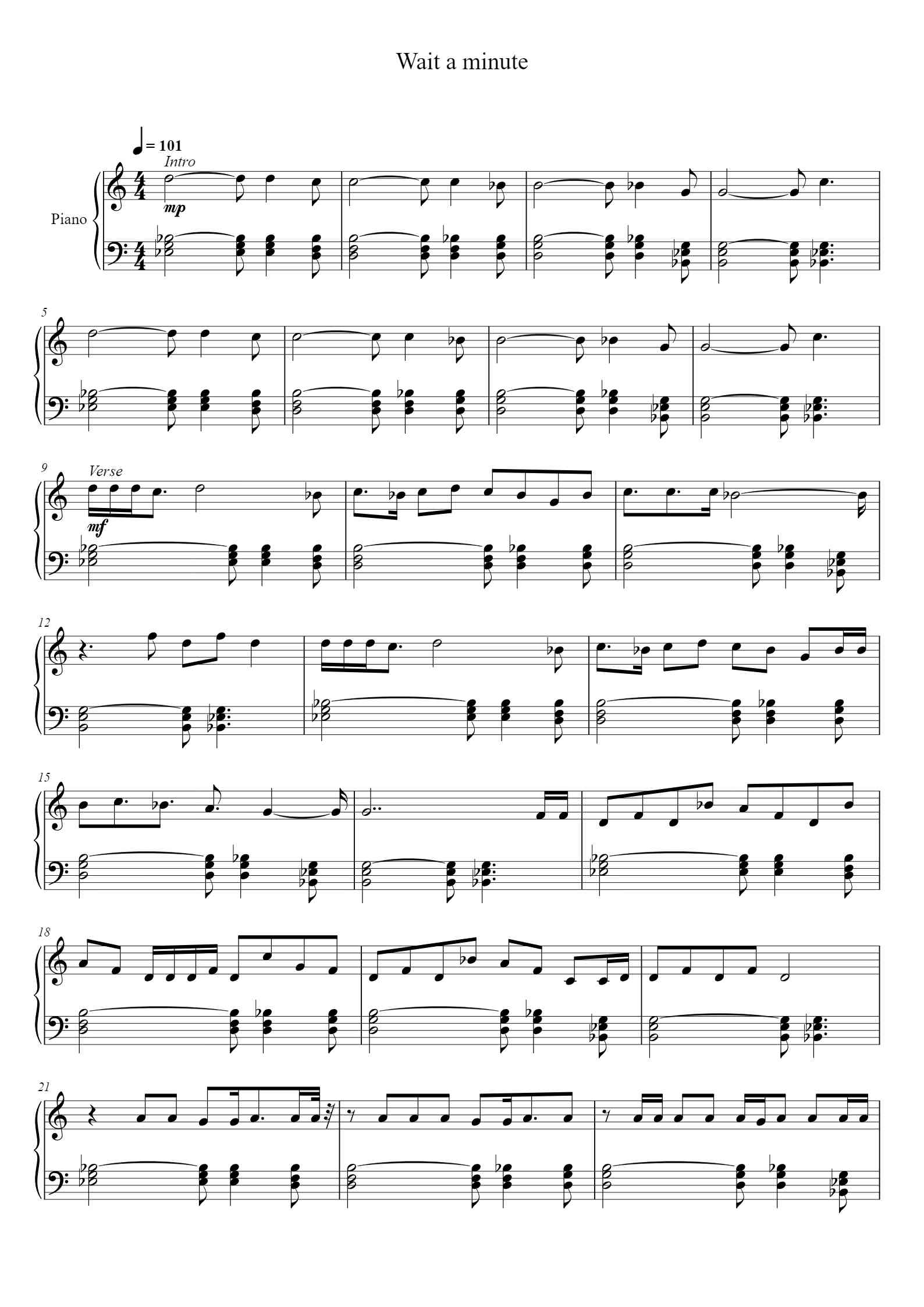 'Wait a minute' - Piano Sheet Music By WILLOW | TOPiano